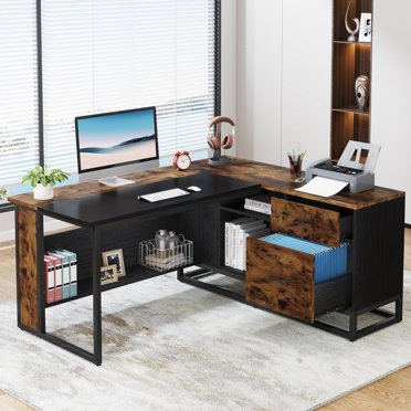 Tribesigns 70.8’’ L-Shaped Executive Desk with File Cabinet and Storage ...