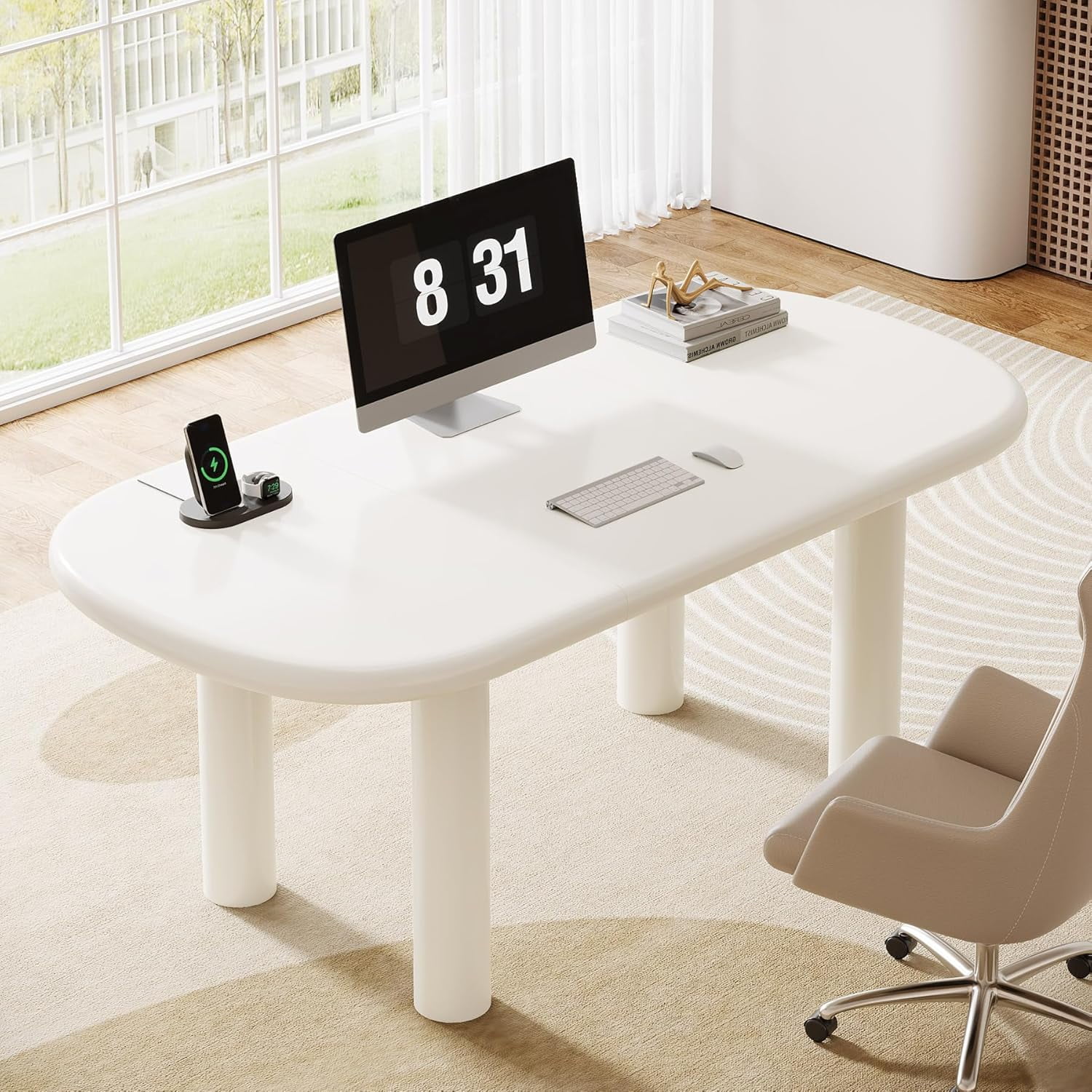 Tribesigns 62.99" Large Desk, Modern Computer Office Desk Cream White ...
