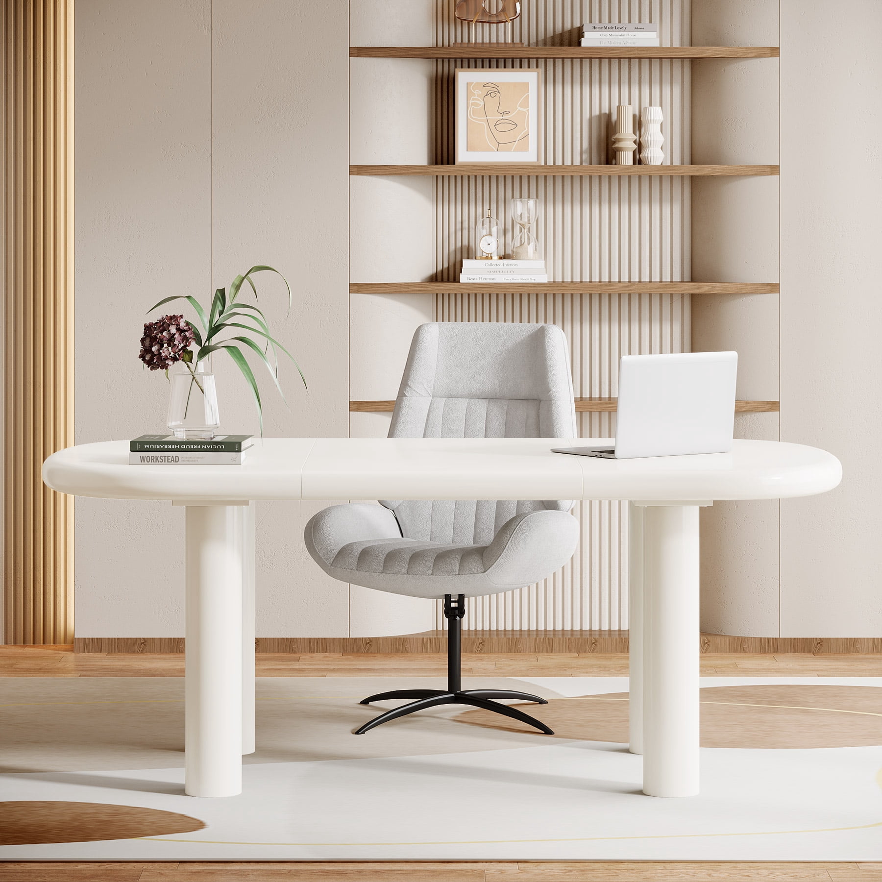 Tribesigns 62.99" Large Desk, Modern Computer Office Desk Cream White ...