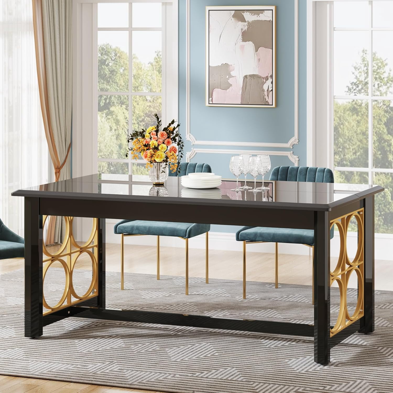 Tribesigns 63” Dining Table for 4-6 People, Modern Kitchen Table with ...