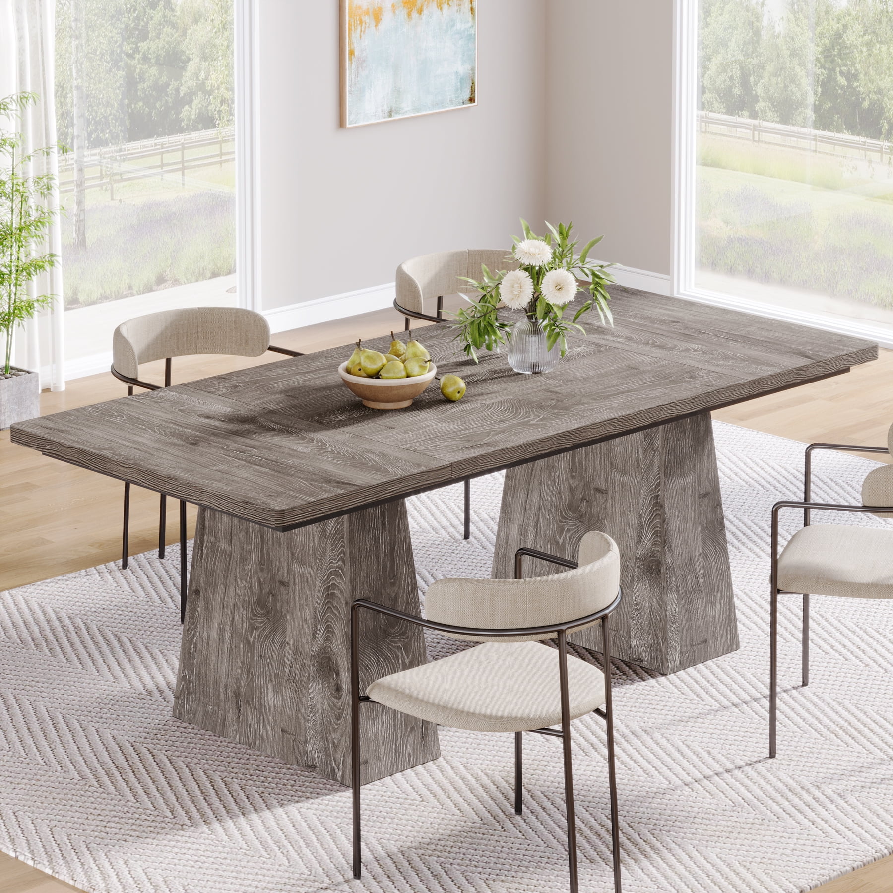 Tribesigns 63" Dining Table for 6, Farmhouse Wood Table Kitchen Table ...