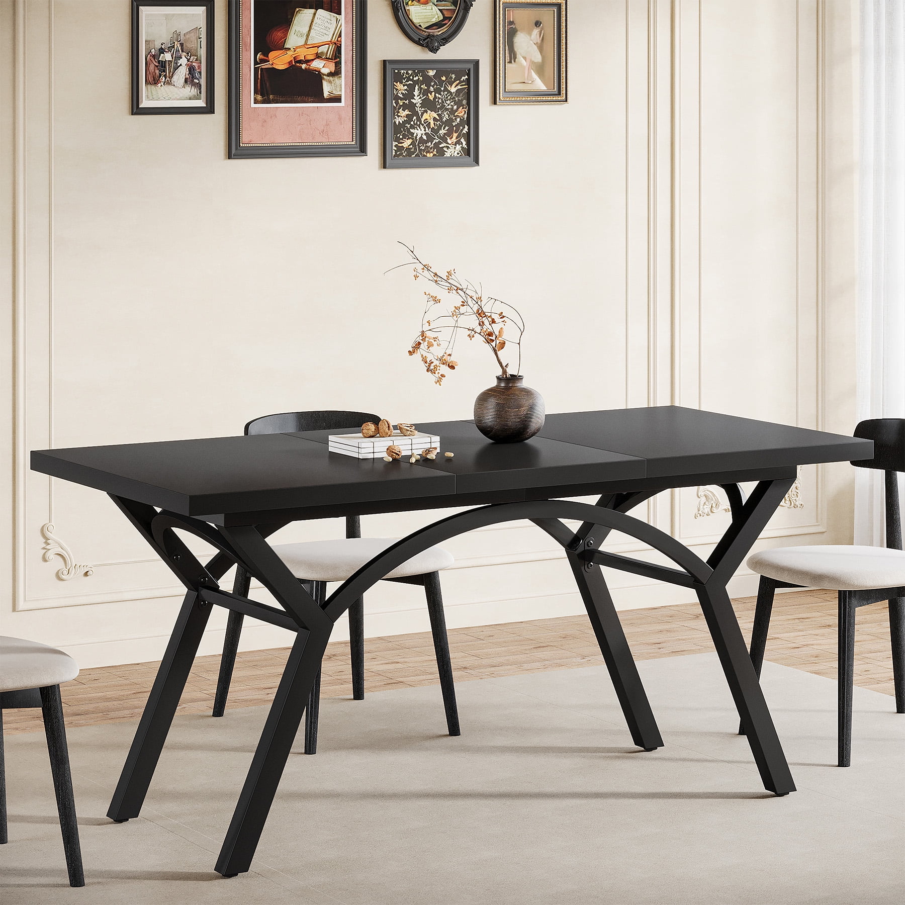 Tribesigns 63" Dining Table for 4-6, Modern Black Kitchen Table, Large ...