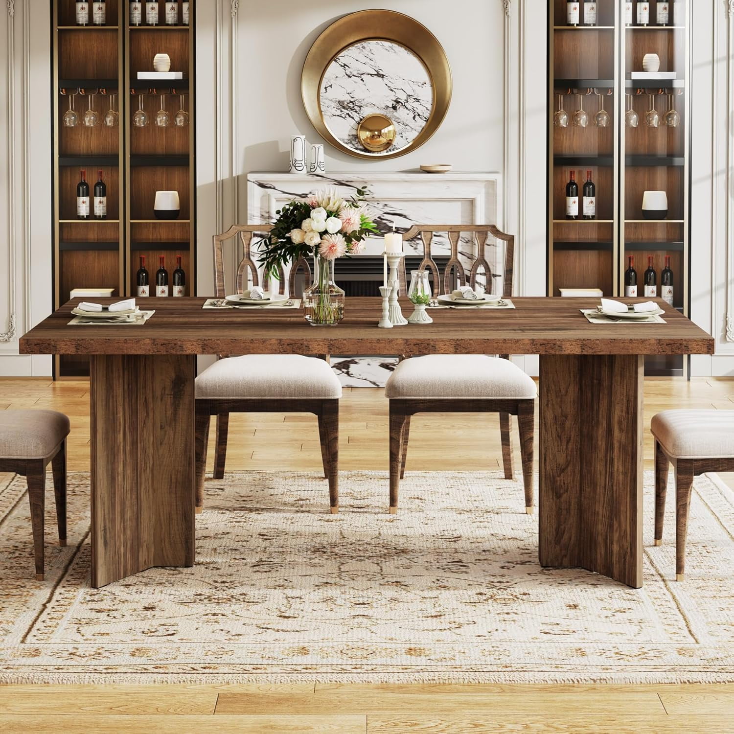 Tribesigns 63" Dining Table for 4-6, Wood Farmhouse Kitchen Table for ...