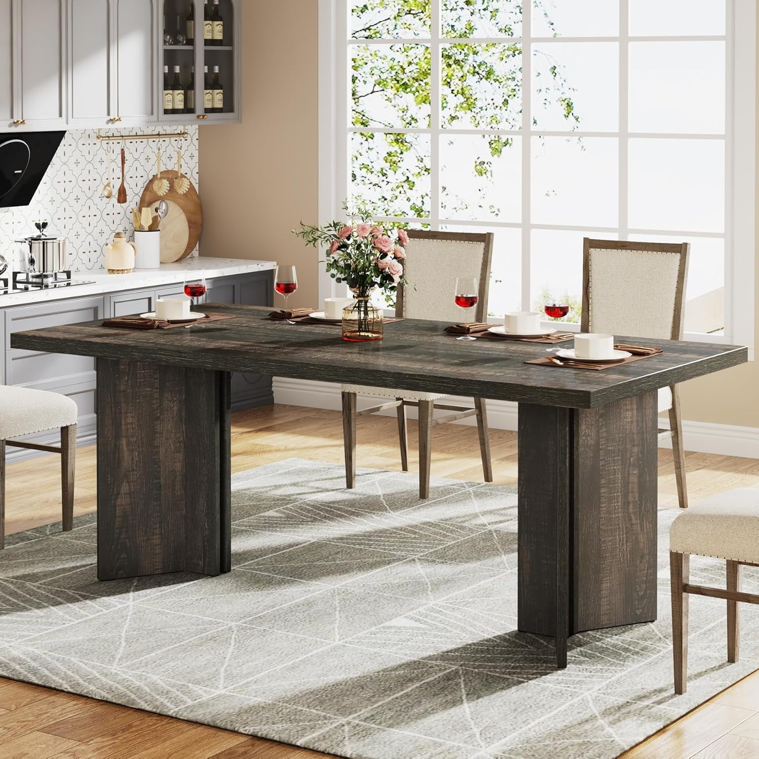 Tribesigns 63" Dining Table for 4-6, Wood Farmhouse Kitchen Table for ...