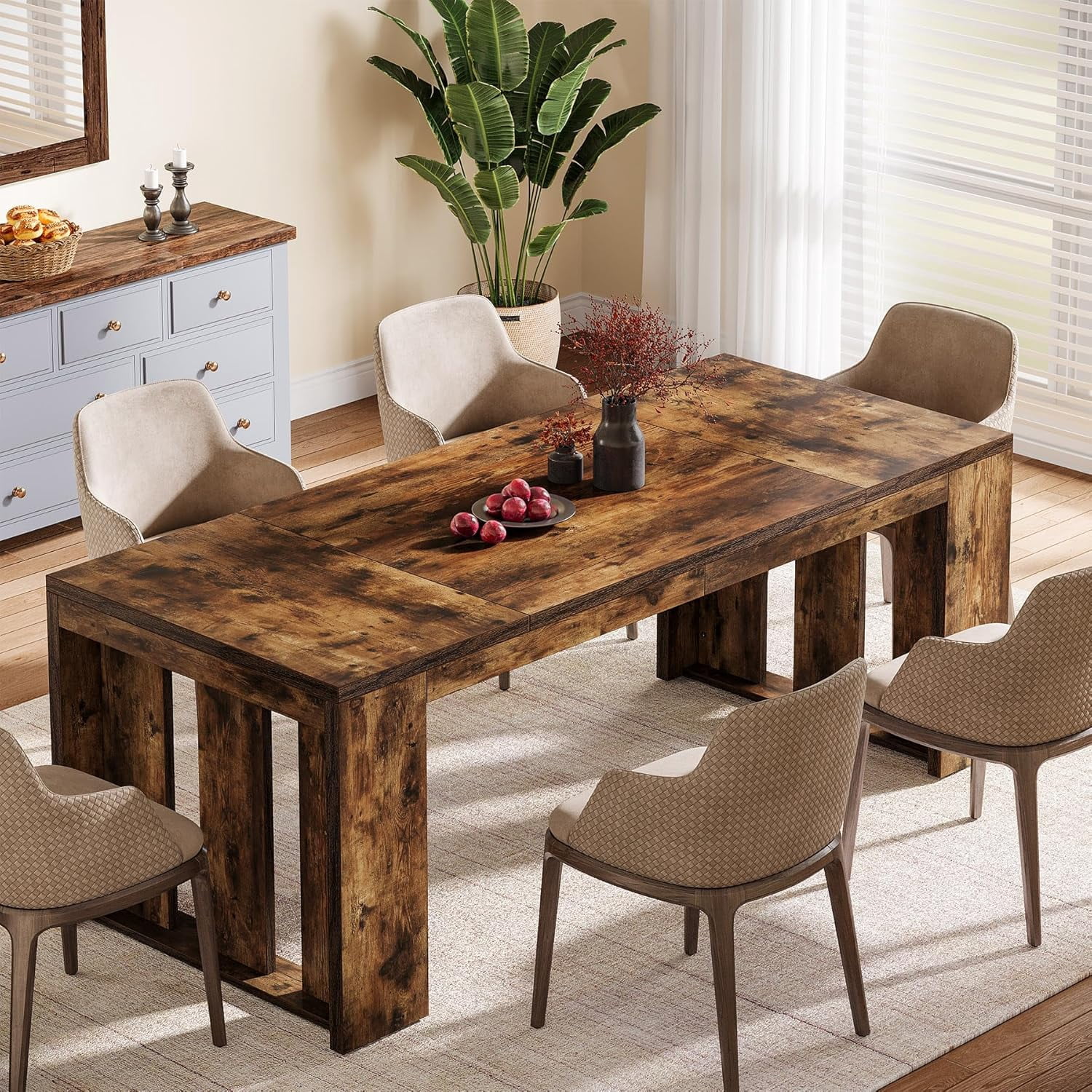 Tribesigns 63" Dining Table for 6, Farmhouse Wood Rectangular Kitchen ...