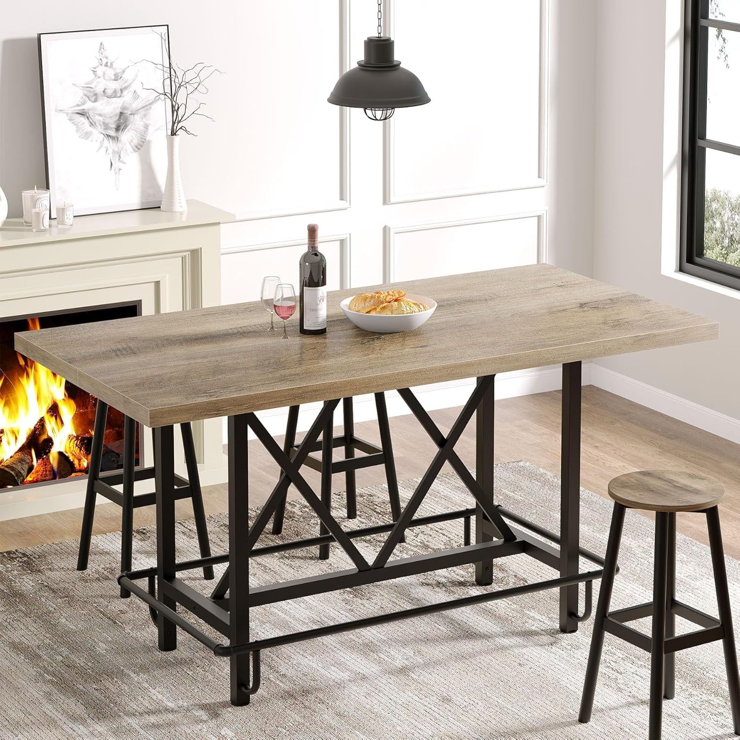Tribesigns 63" Dining Table for 6, Industrial Rectangular Kitchen Table ...