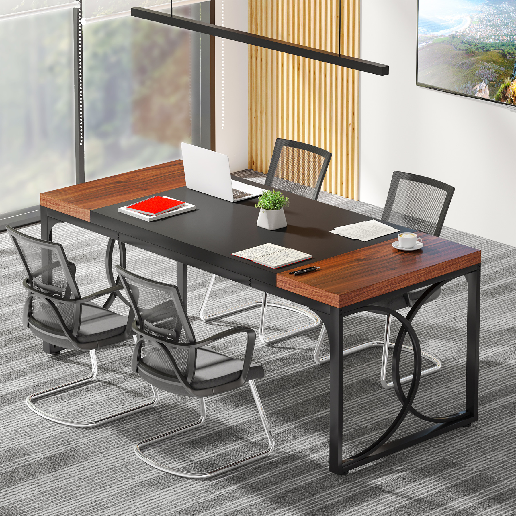 Conference Room Table for 4-6 Person, Retro 5.2 ft Small Rectangle ...