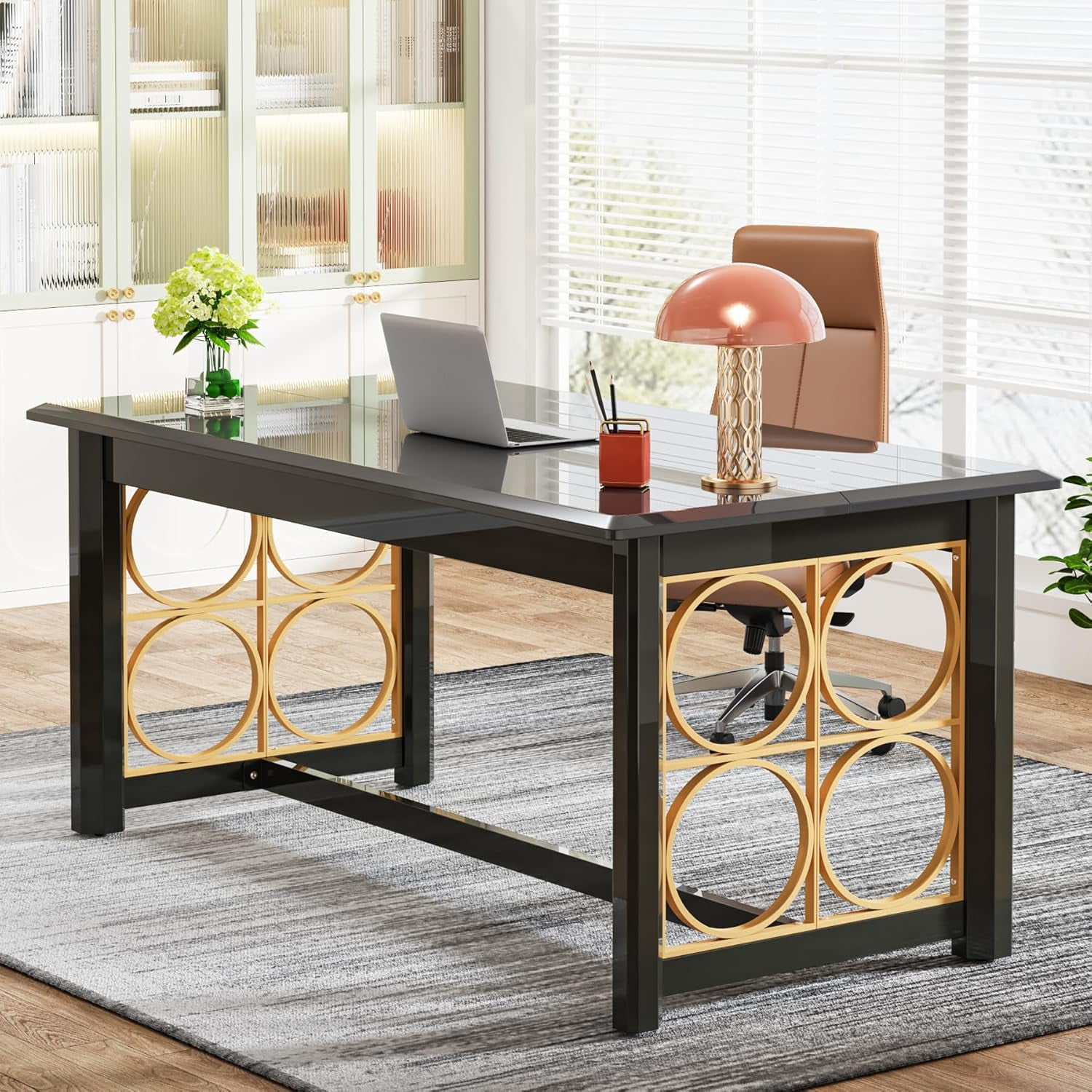Tribesigns 63" Executive Desk, Modern Office Desk with Glossy Surface ...