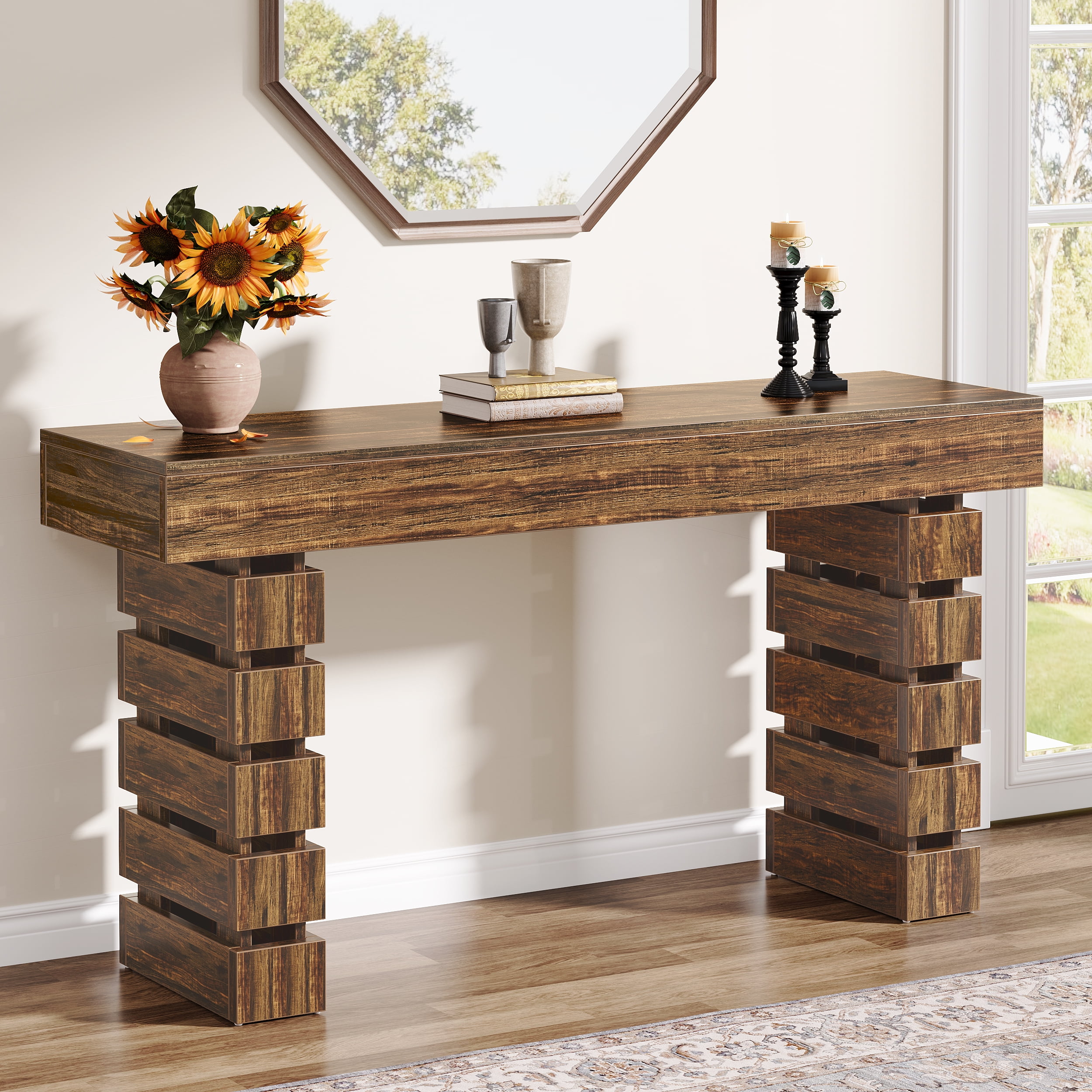 Tribesigns 63" Farmhouse Console Table for Entryway, Wooden Sofa Table ...