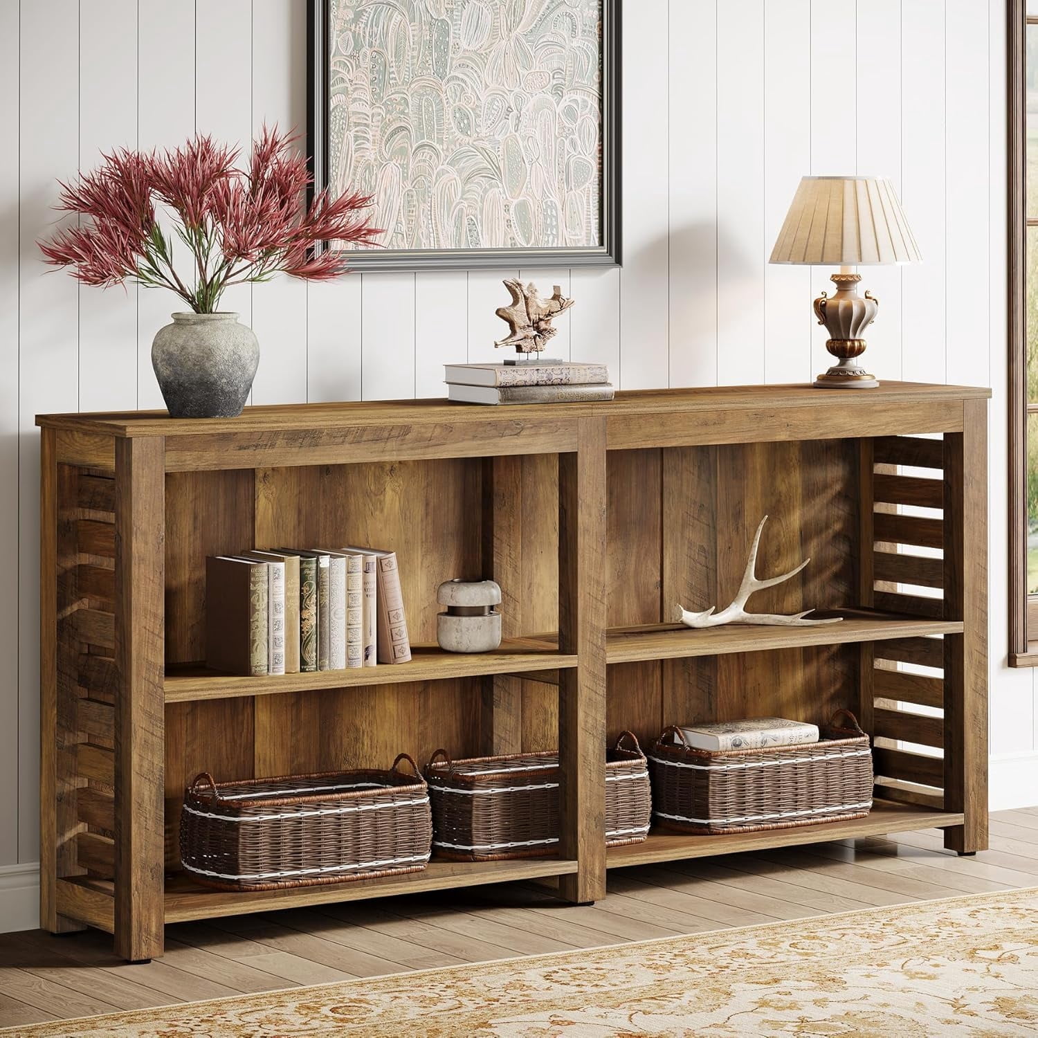 Finmind 63" Farmhouse Entryway Table, 3-Tier Wood Console Table for ...