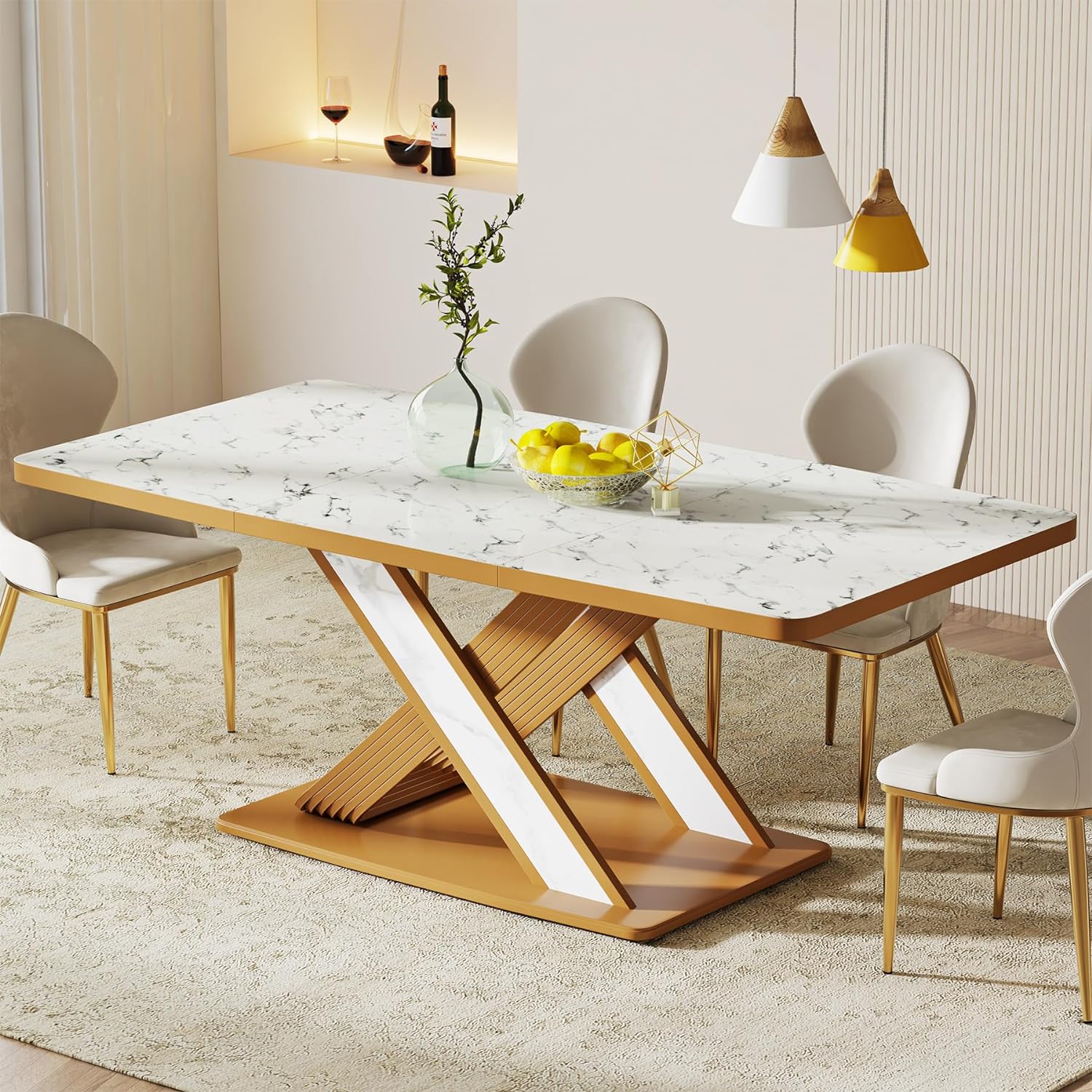 Weston Home Declan Gold Finish Frame with Faux Marble Top 48" Dining ...