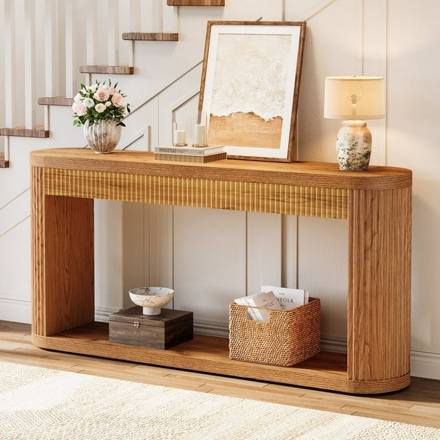 Tribesigns 63" Fluted Console Table for Entryway, Narrow Wood Entry ...