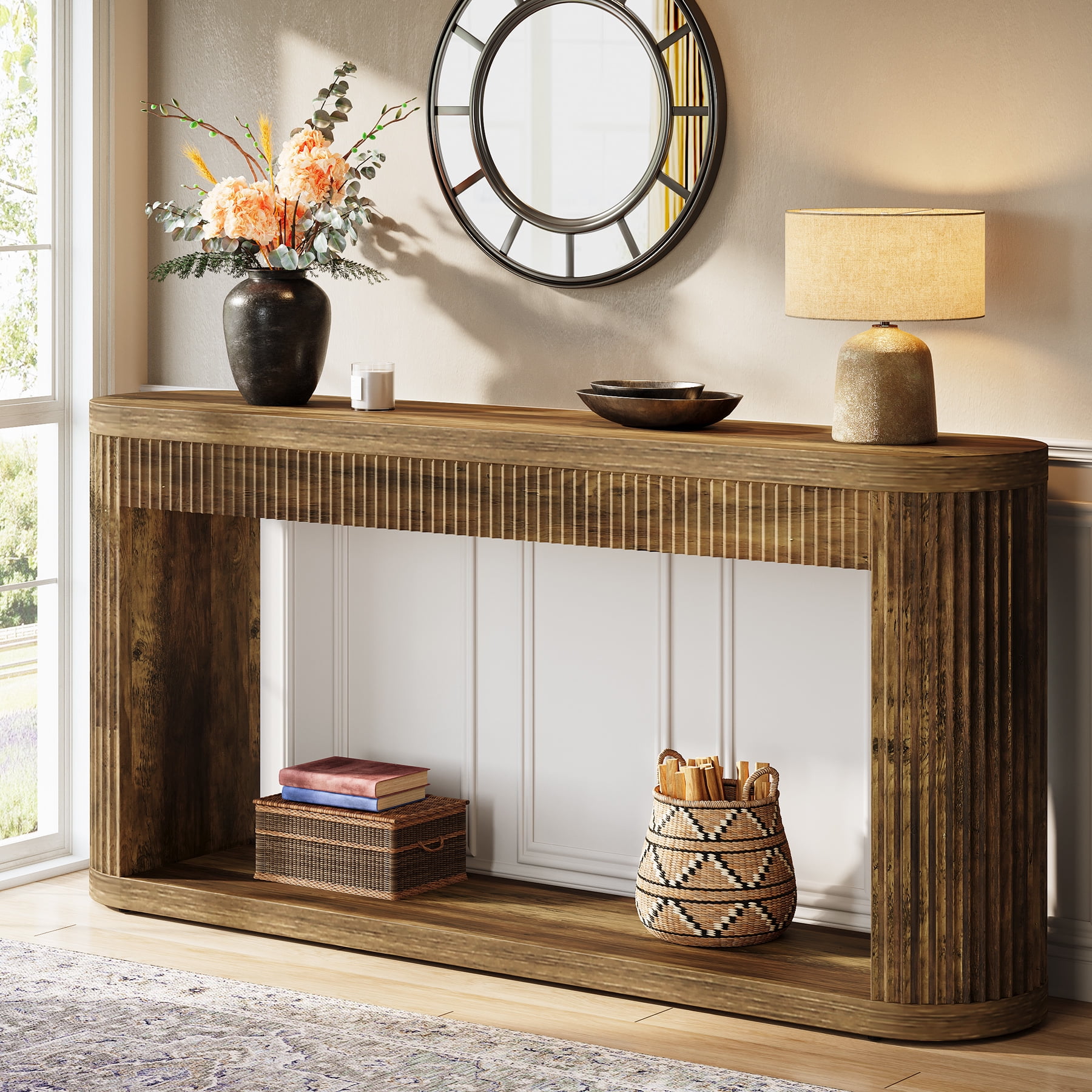 Tribesigns 63" Fluted Console Table for Entryway, Narrow Wood Entry ...
