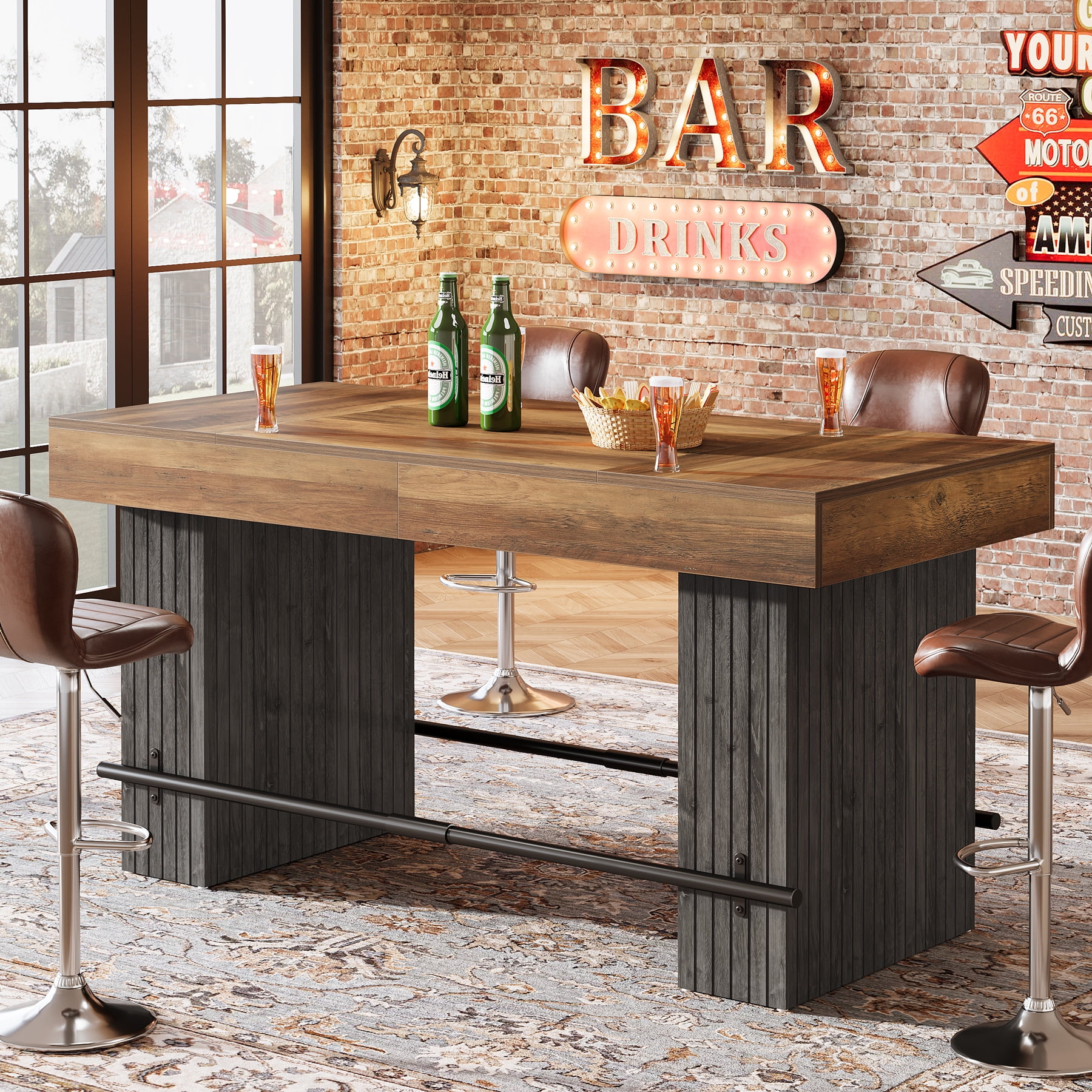 Tribesigns 63-Inch Bar Table, Rectangular Home Bar Unit with Metal ...