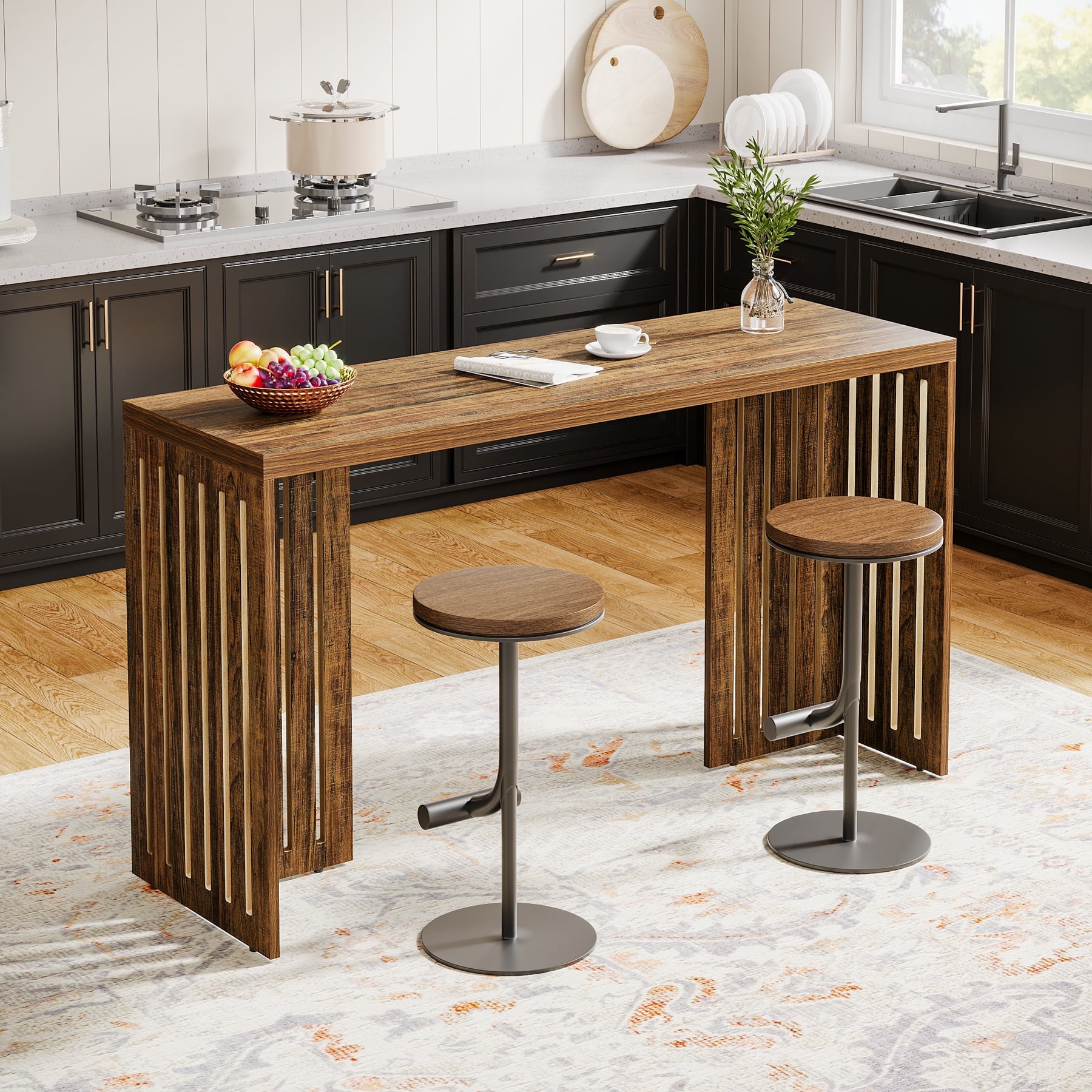 Tribesigns 63-Inch Bar Table, Rustic Brown Counter Height Pub Table ...