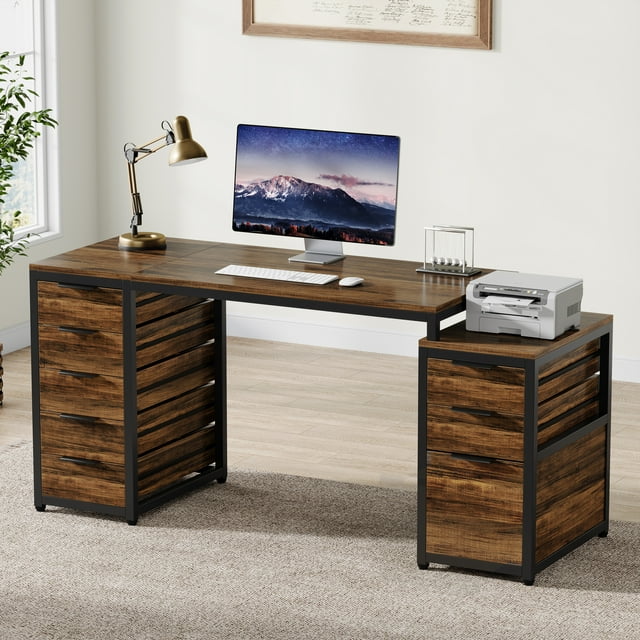 Tribesigns 63-Inch Computer Desk with 8 Drawers, Industrial Home Office ...