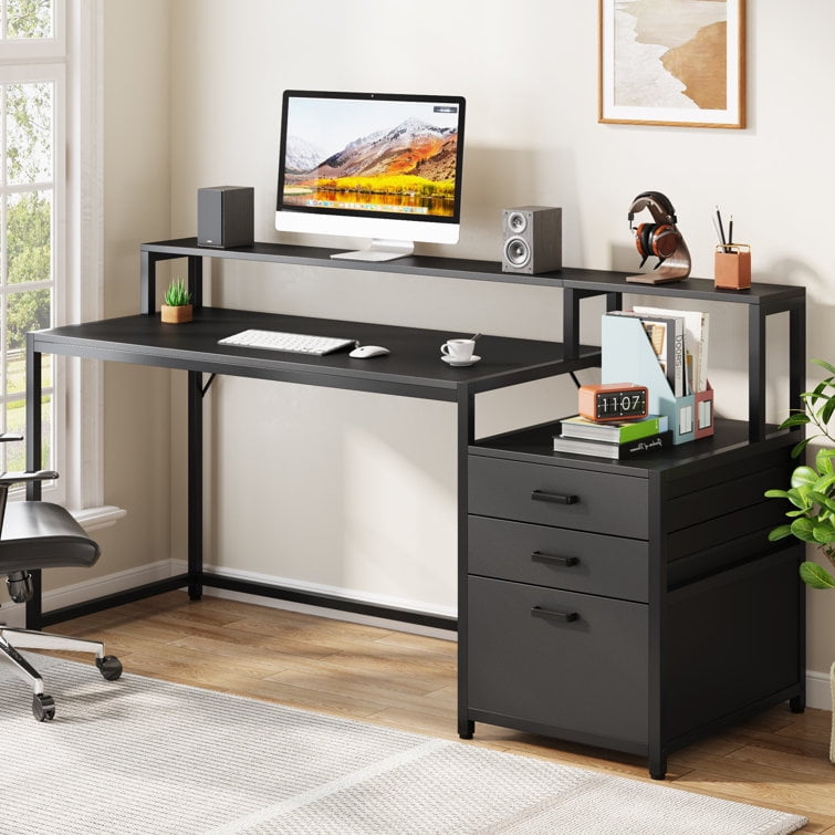 Tribesigns 63 Inch Computer Desk with File Drawer Cabinet, Ergonomic ...
