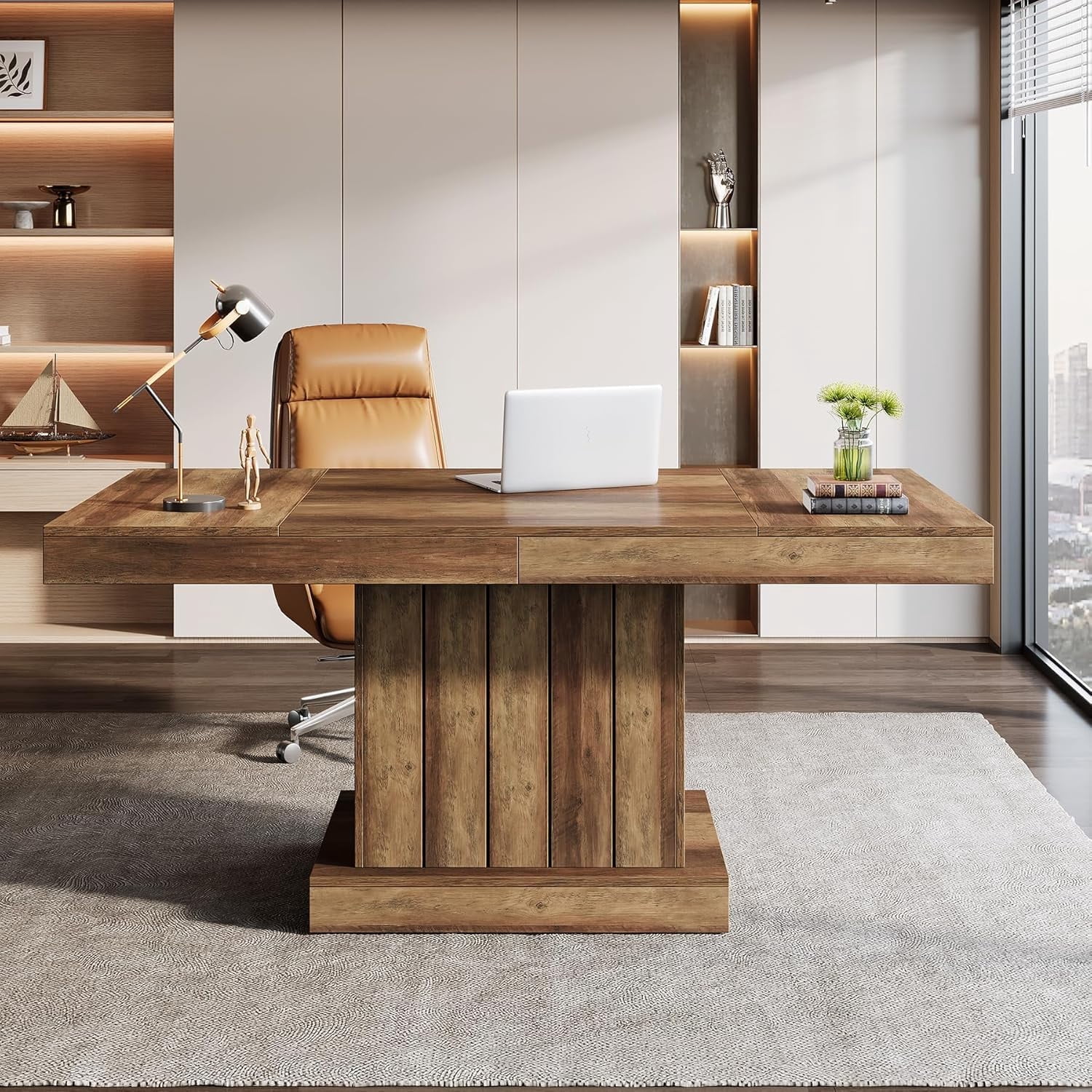 Tribesigns 63-Inch Executive Desk, Farmhouse Wooden Computer Writing ...