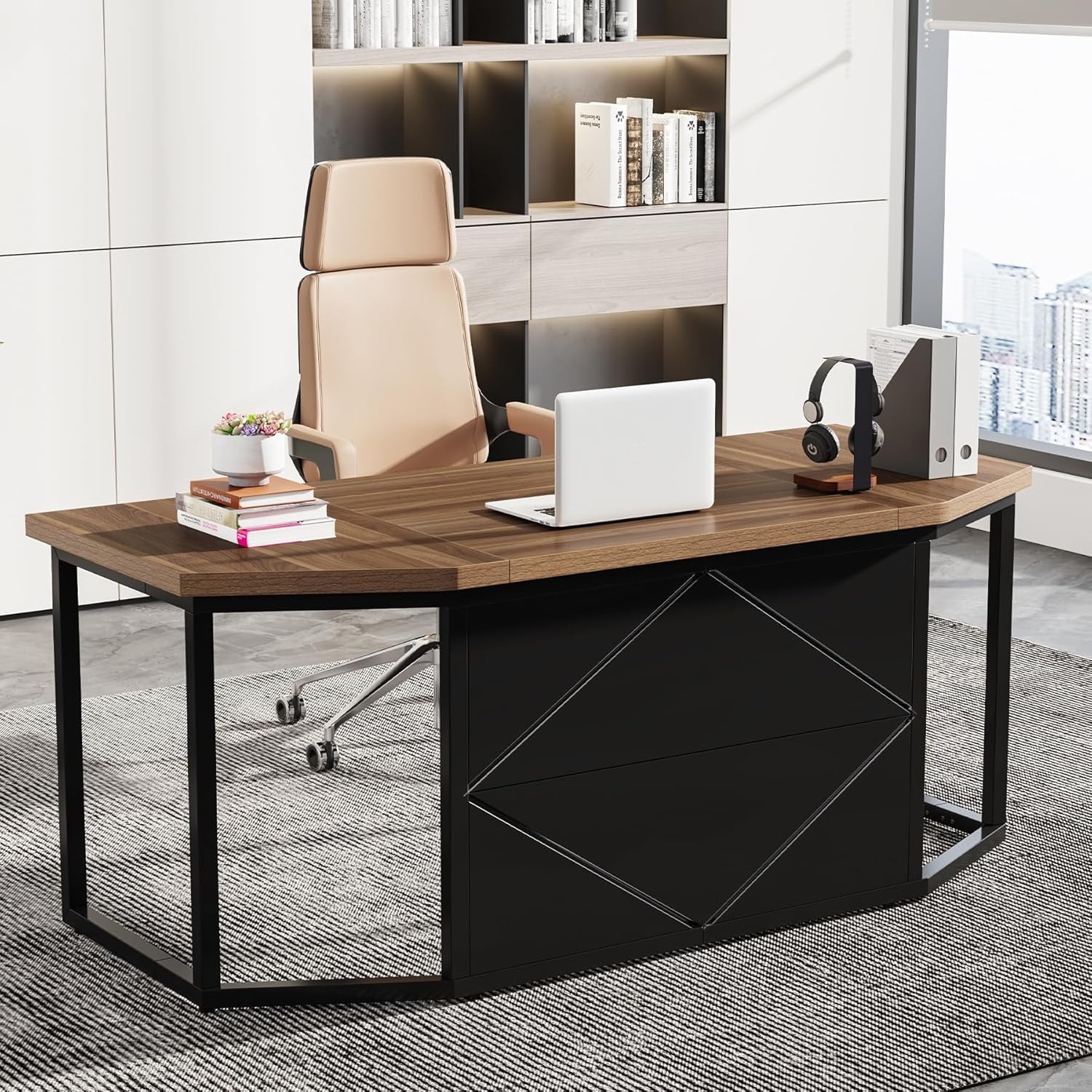Tribesigns 63 Inch Executive Desk, Large Computer Office Desk with ...
