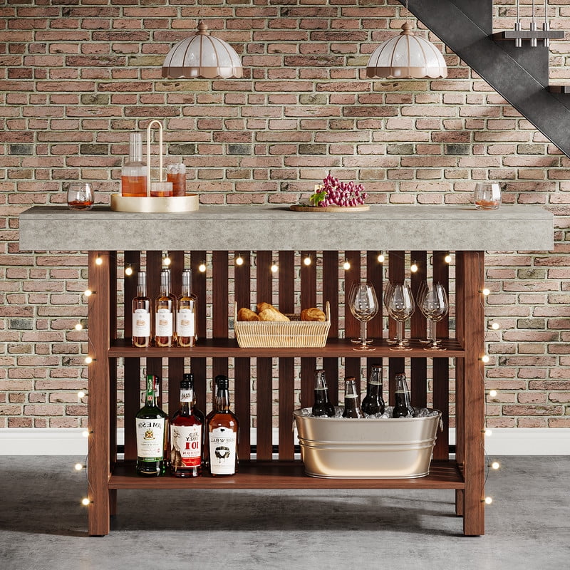 Tribesigns 63 Inch Farmhouse Bar Table, Modern 2-Tier Home Bar Unit ...