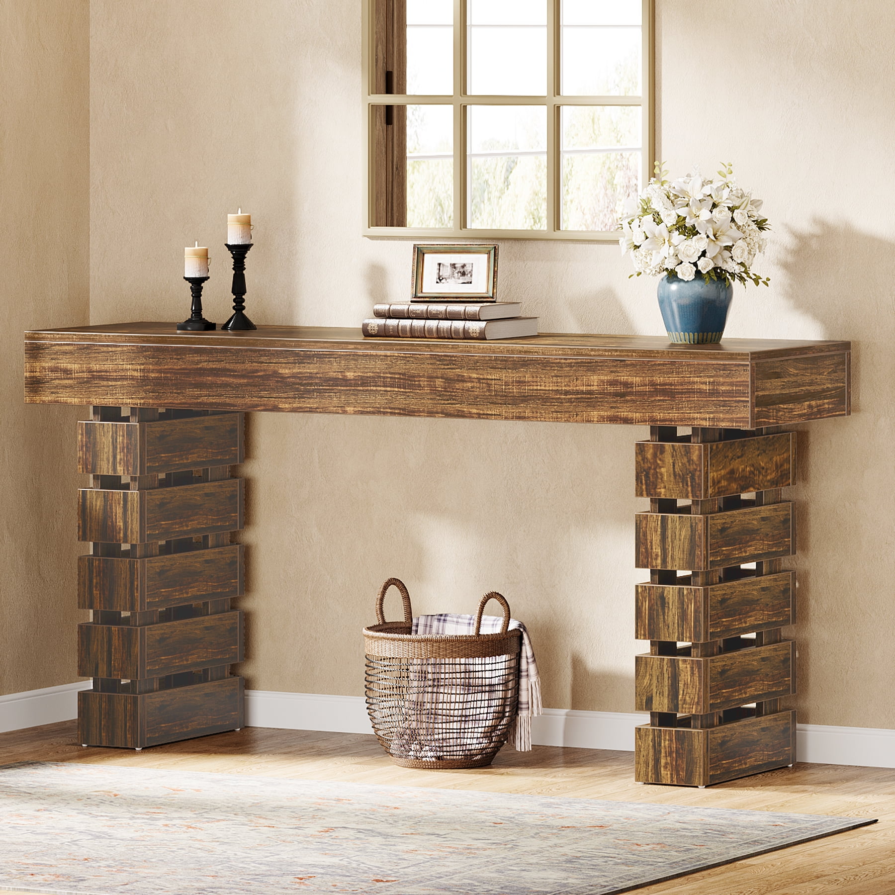 Tribesigns 63-Inch Farmhouse Wooden Console Table, Long Narrow Sofa ...