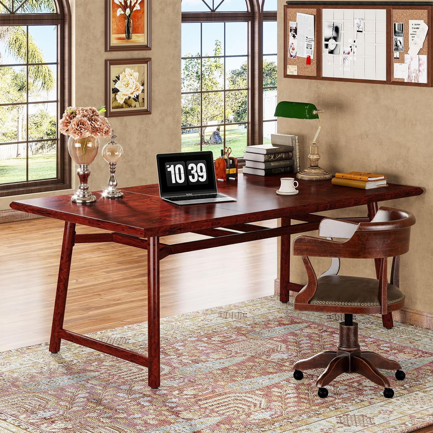 Tribesigns 63-Inch Large Executive Computer Desk, Classic Cherry Red ...