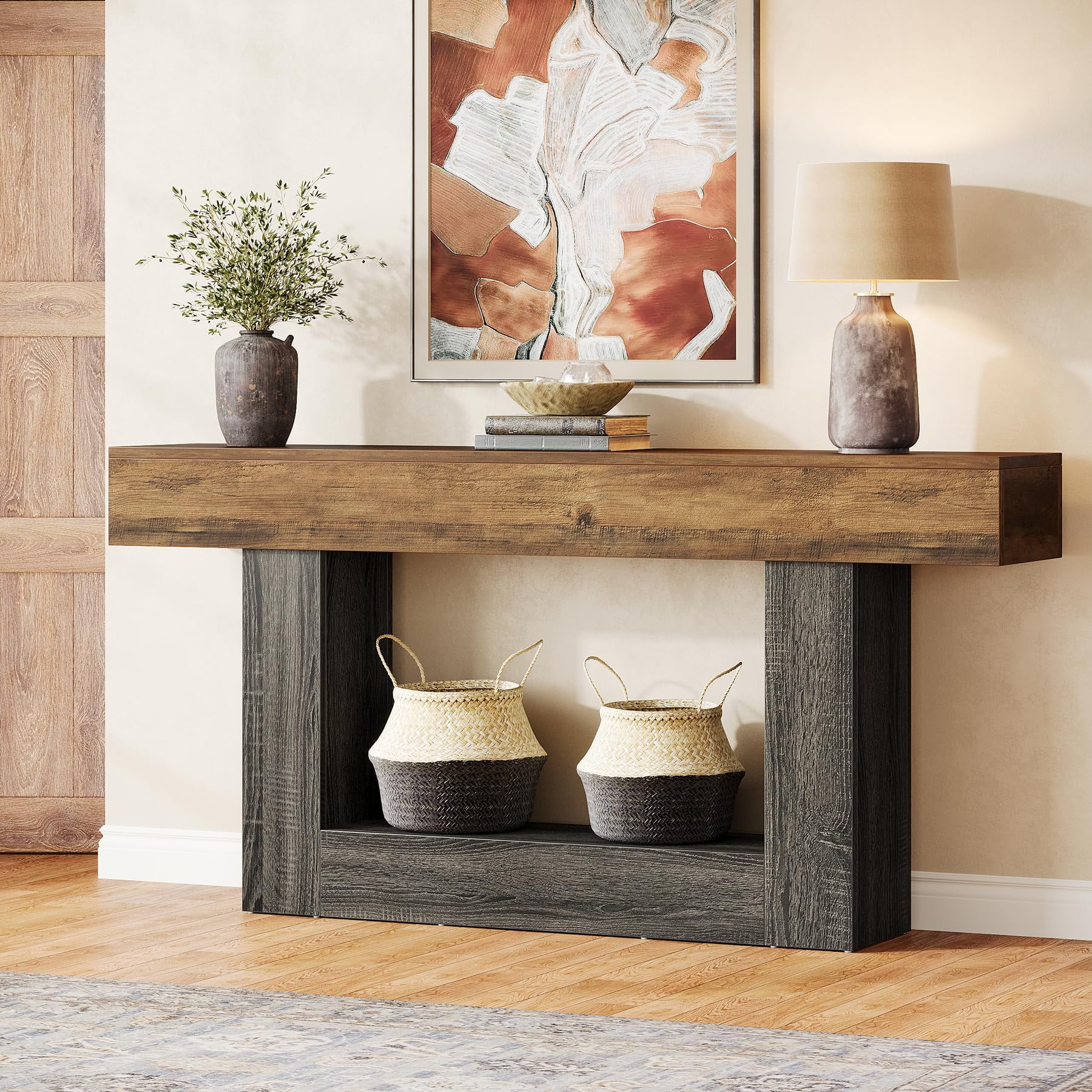 Tribesigns 63-Inch Long Console Table, 2-Tier Entryway Table Sofa Table ...