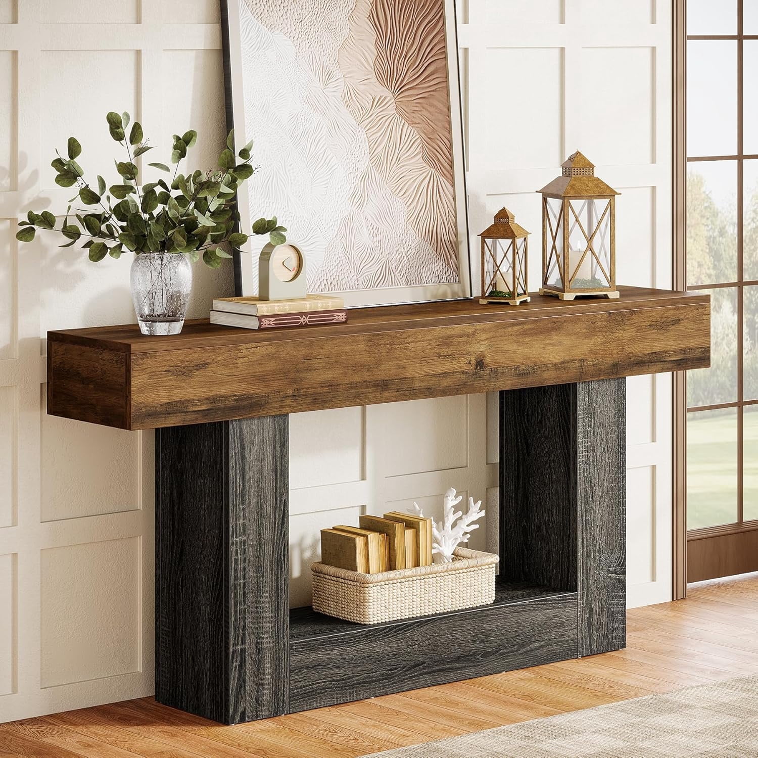 Tribesigns 63-Inch Long Console Table, 2-Tier Entryway Table Sofa Table ...