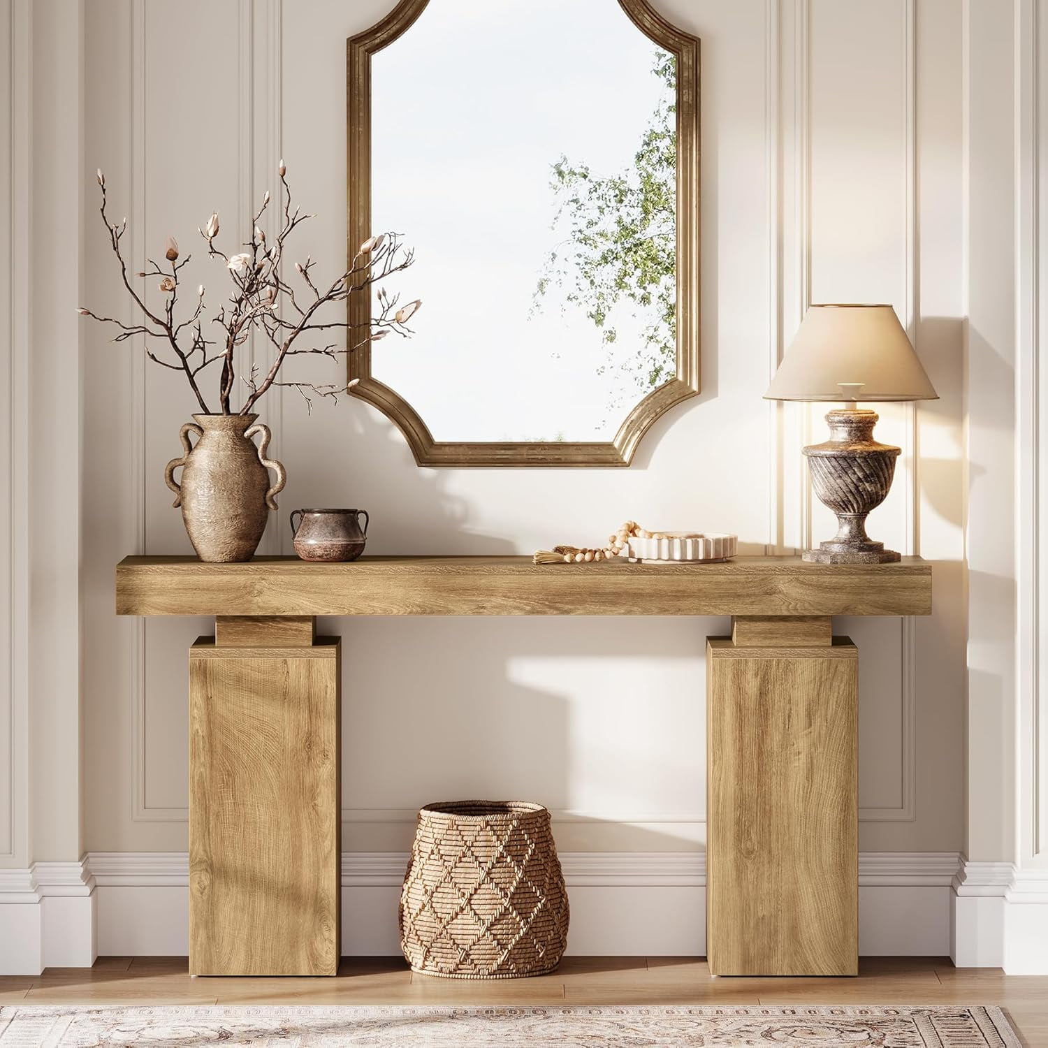 Tribesigns 63-Inch Long Console Table, Farmhouse Entryway Table Behind ...