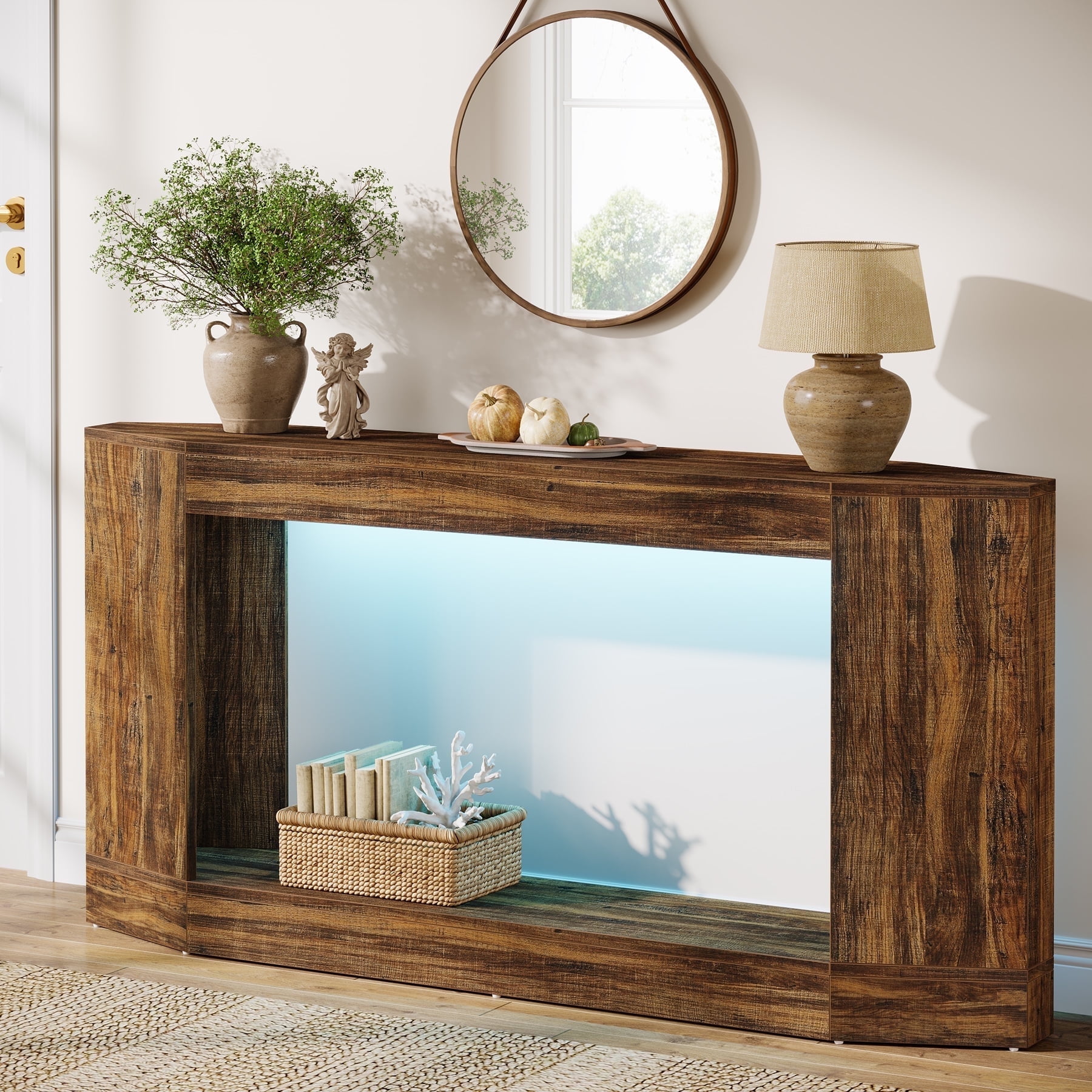 Tribesigns 63-Inch Long Console Table with LED Light, Farmhouse Wood ...