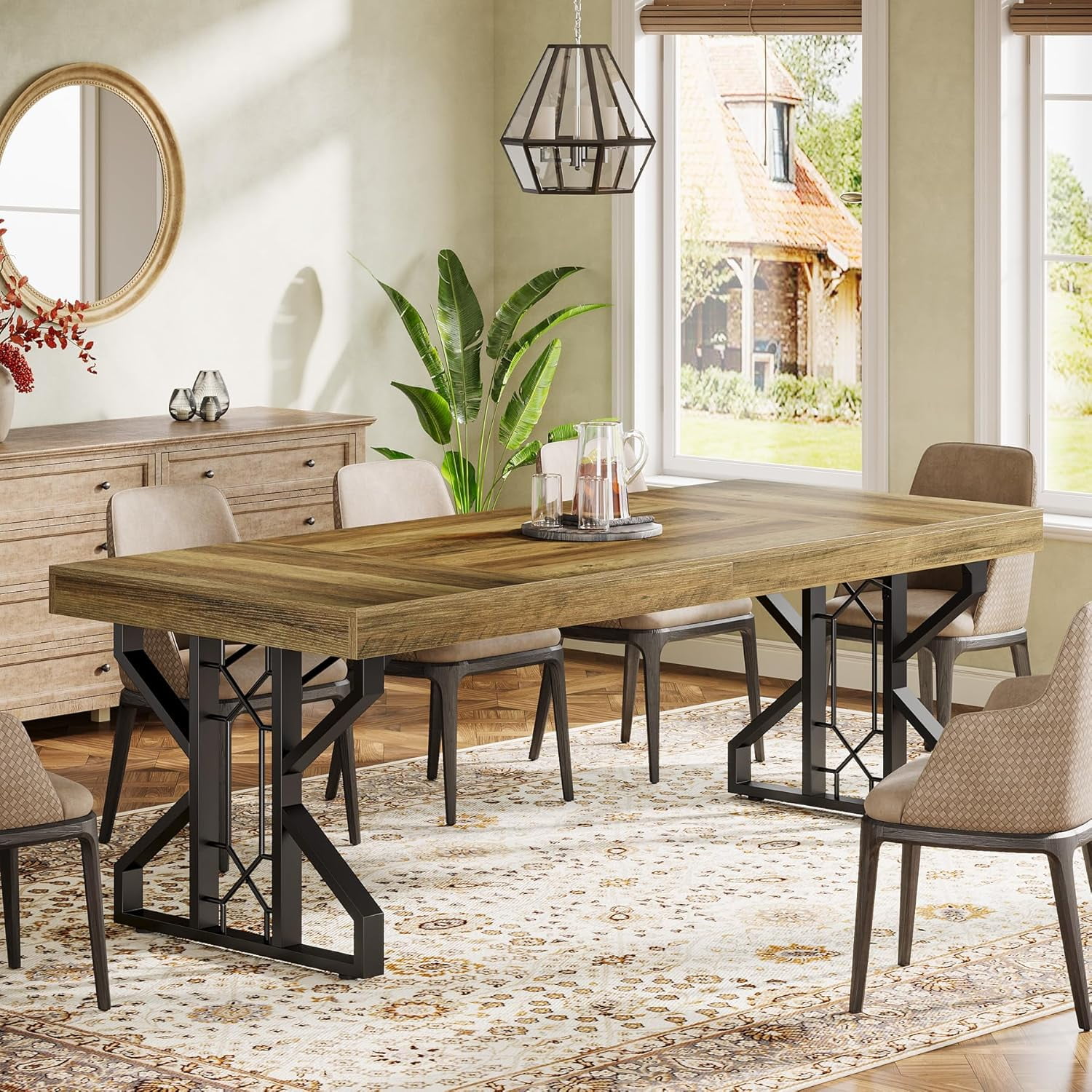 Tribesigns 63-Inch Rectangle Dining Table for 6 People, Rustic Brown ...