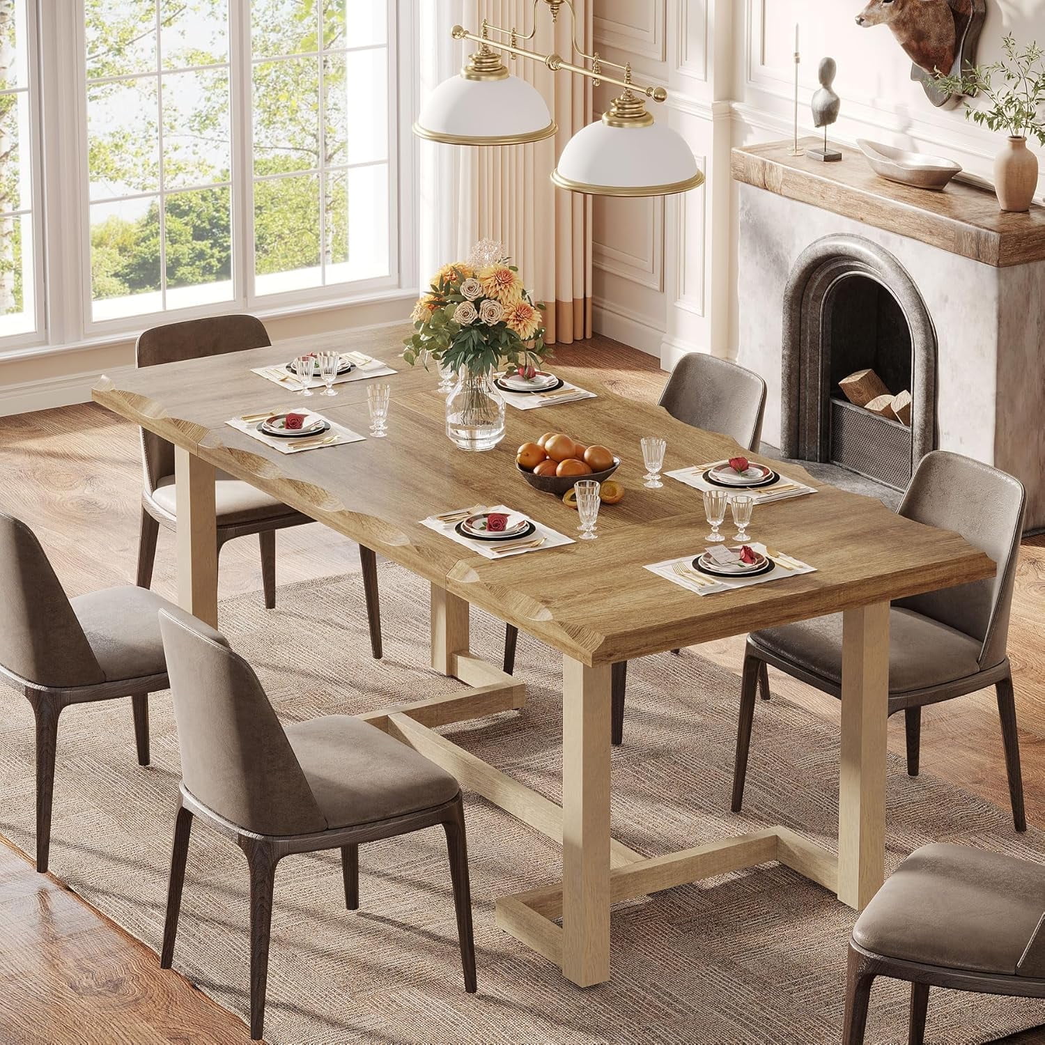 Tribesigns 63-Inch Rectangular Dining Table for 4-6 People, Wood Dinner ...