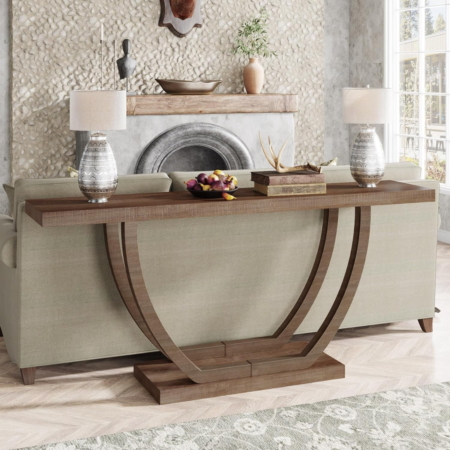 Tribesigns 63-Inch Skinny Console Table with Geometric Base 2-Tier ...