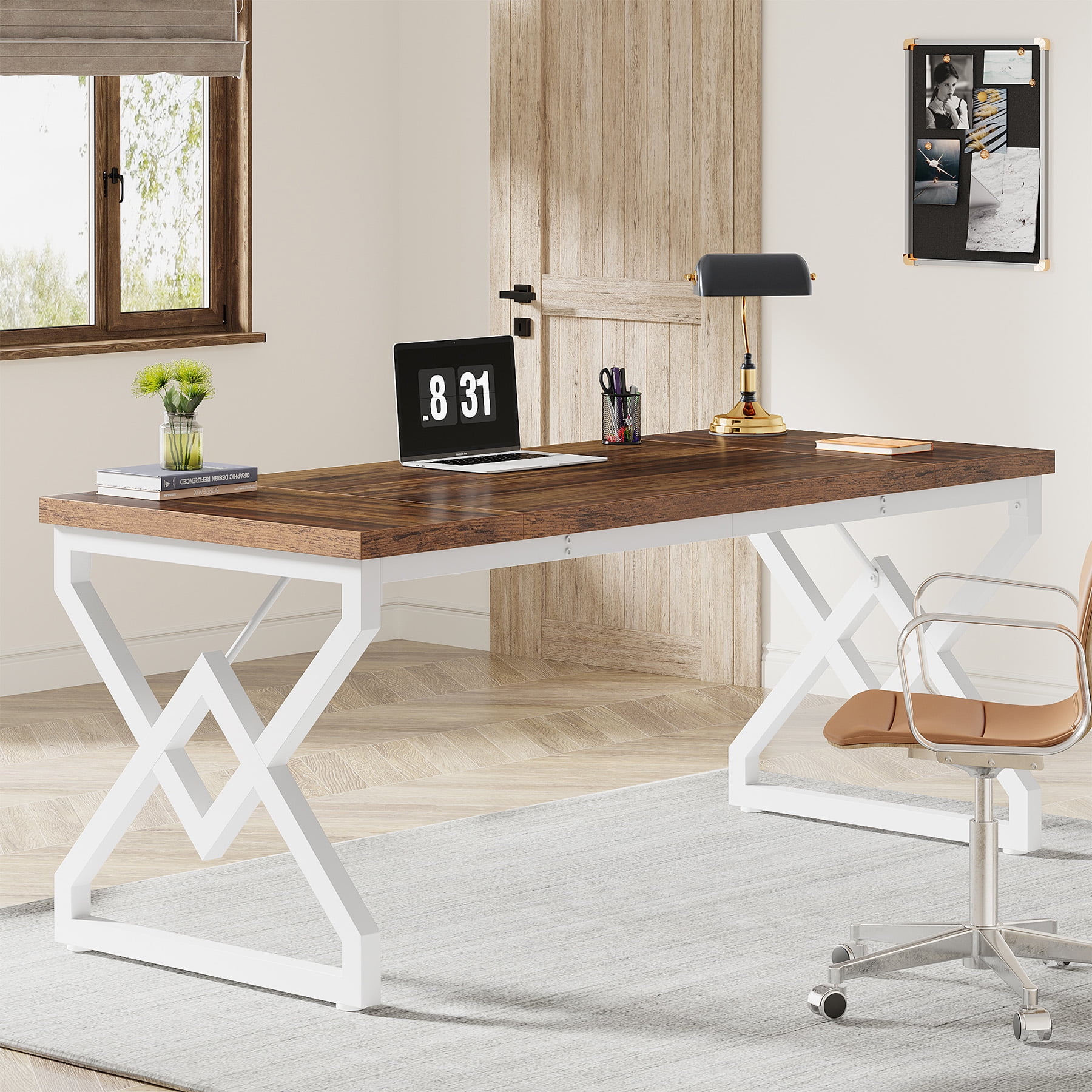 Tribesigns 63 Inches Computer Desk with Extra Thick Wooden Tabletop and Thicken Frame Large Office Executive Workstation for Home Office