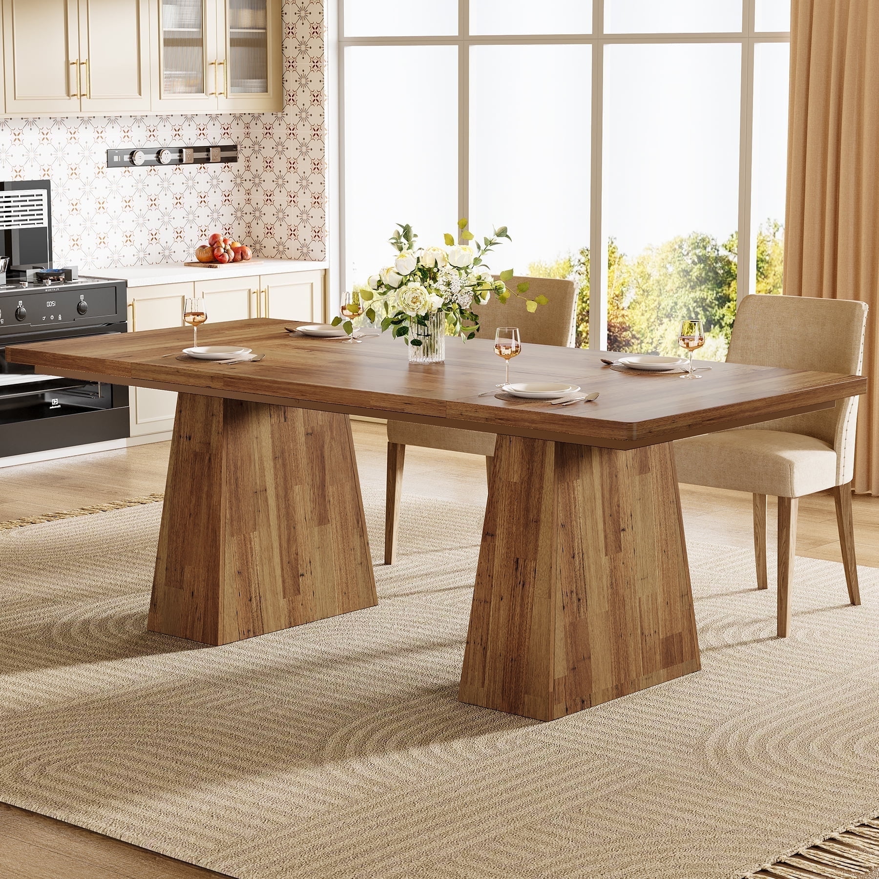 Finmind 63" Large Dining Table for 4-6, Modern Wood Rectangular Kitchen ...