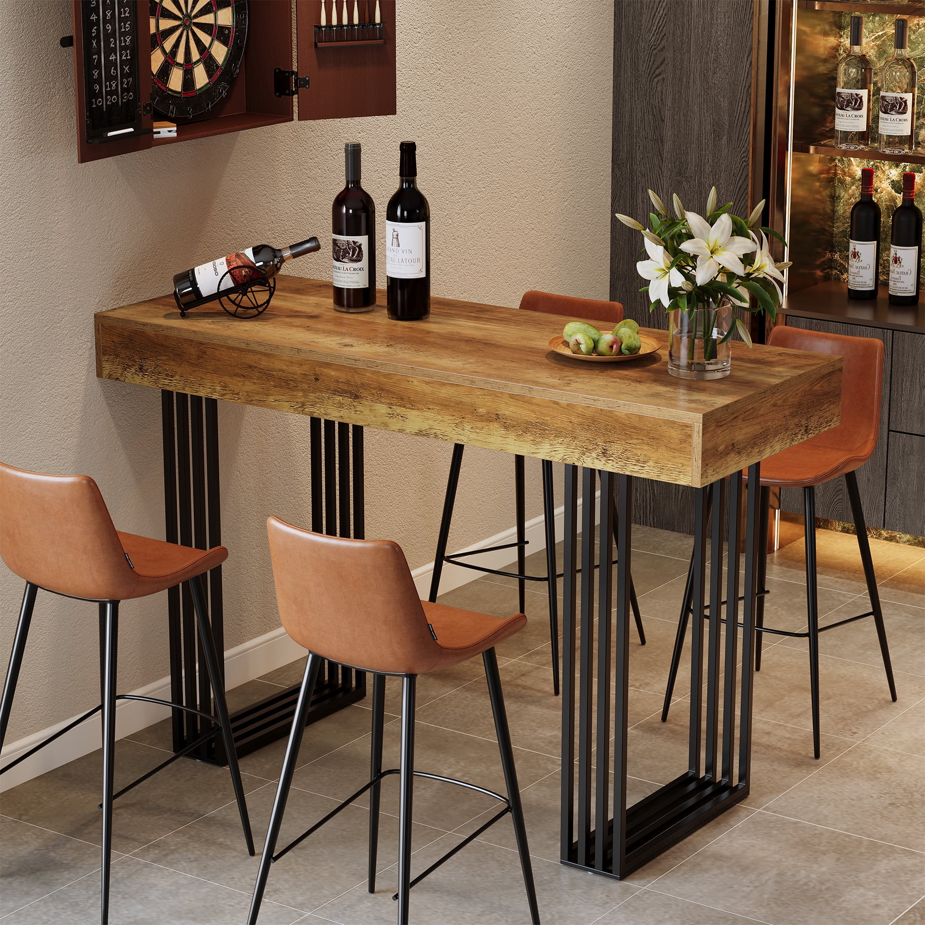 Tribesigns 63" Long Bar Table, 39.37" High Top Pub Table with Metal ...