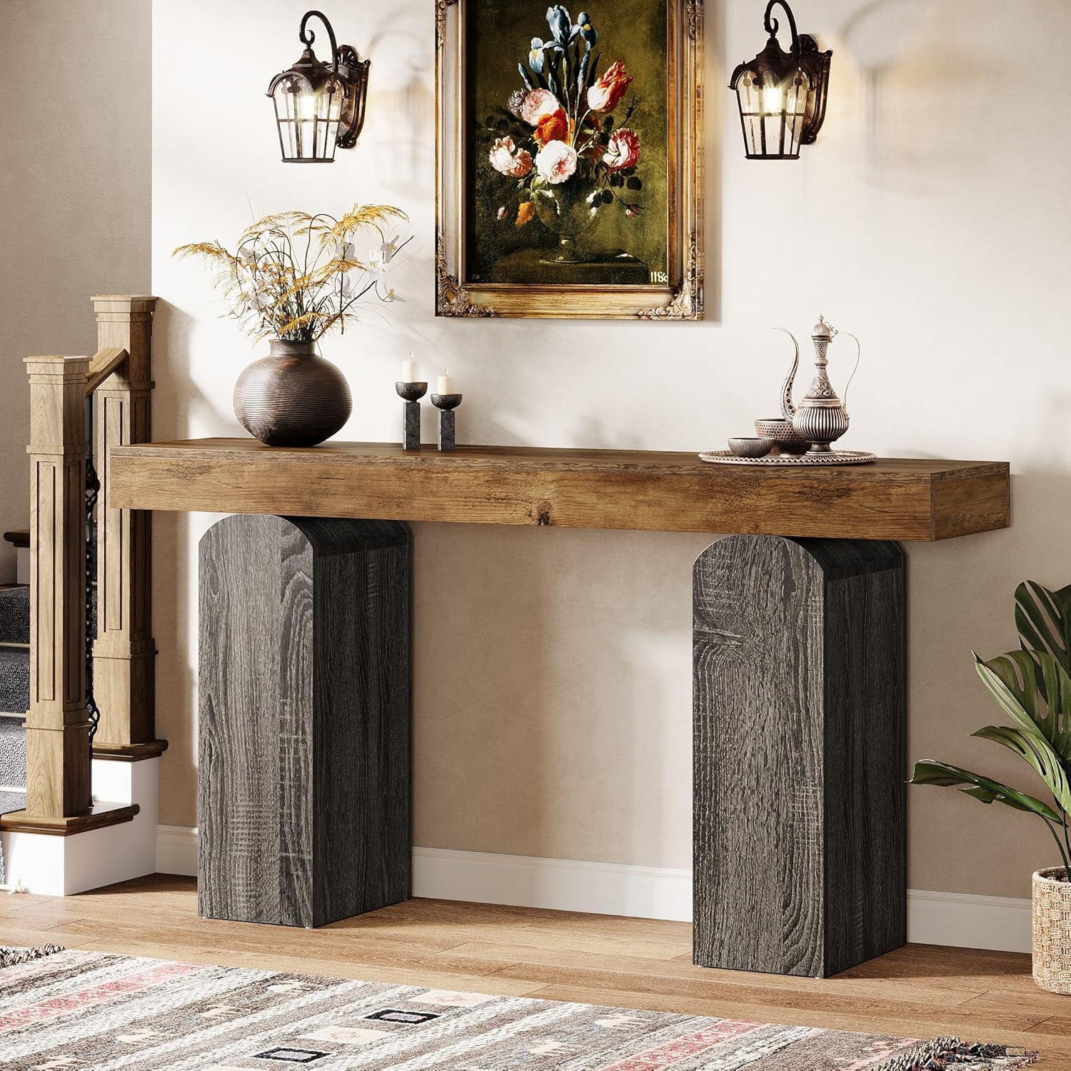Tribesigns 63" Long Entryway Table, Farmhouse Console Table with 2 ...