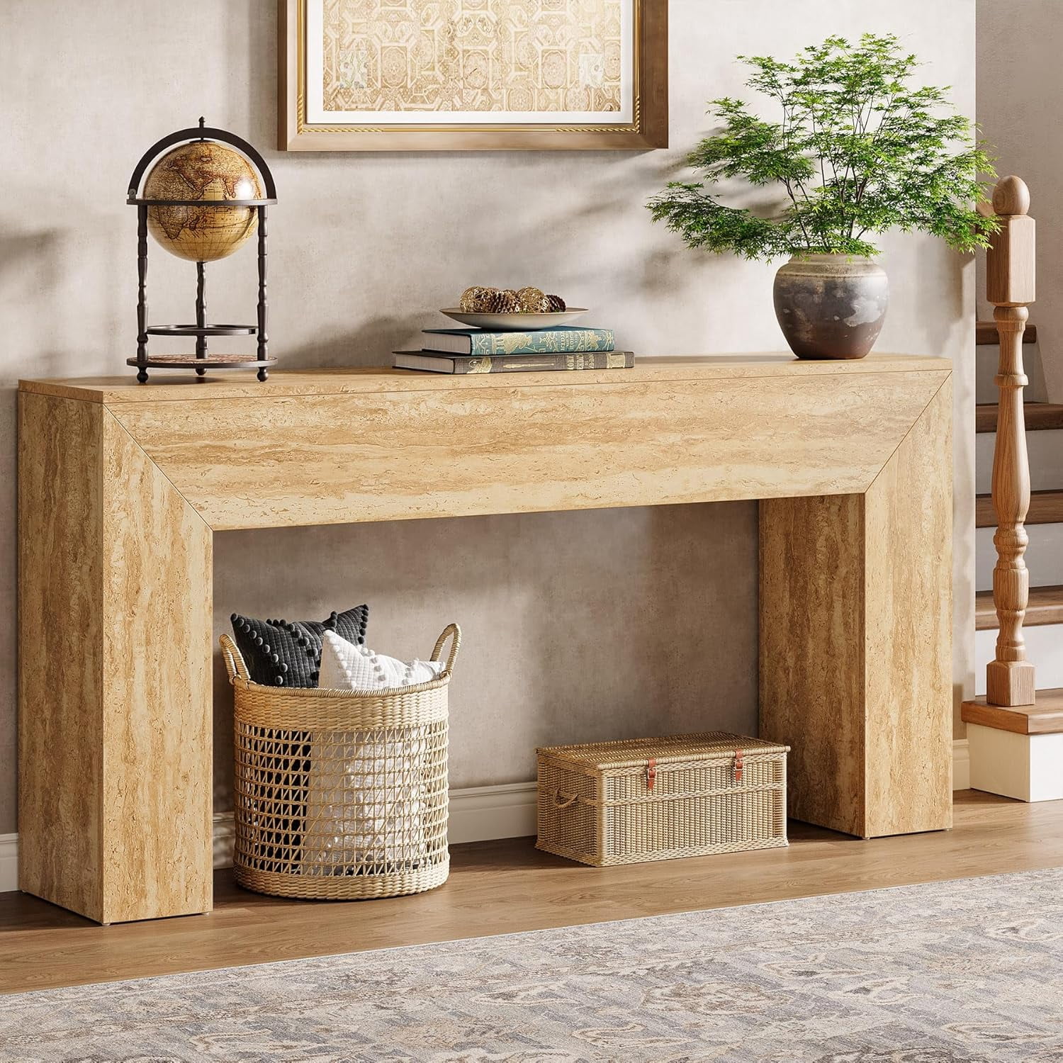 Tribesigns 63" Modern Faux Travertine Finish Entryway Table, Durable ...