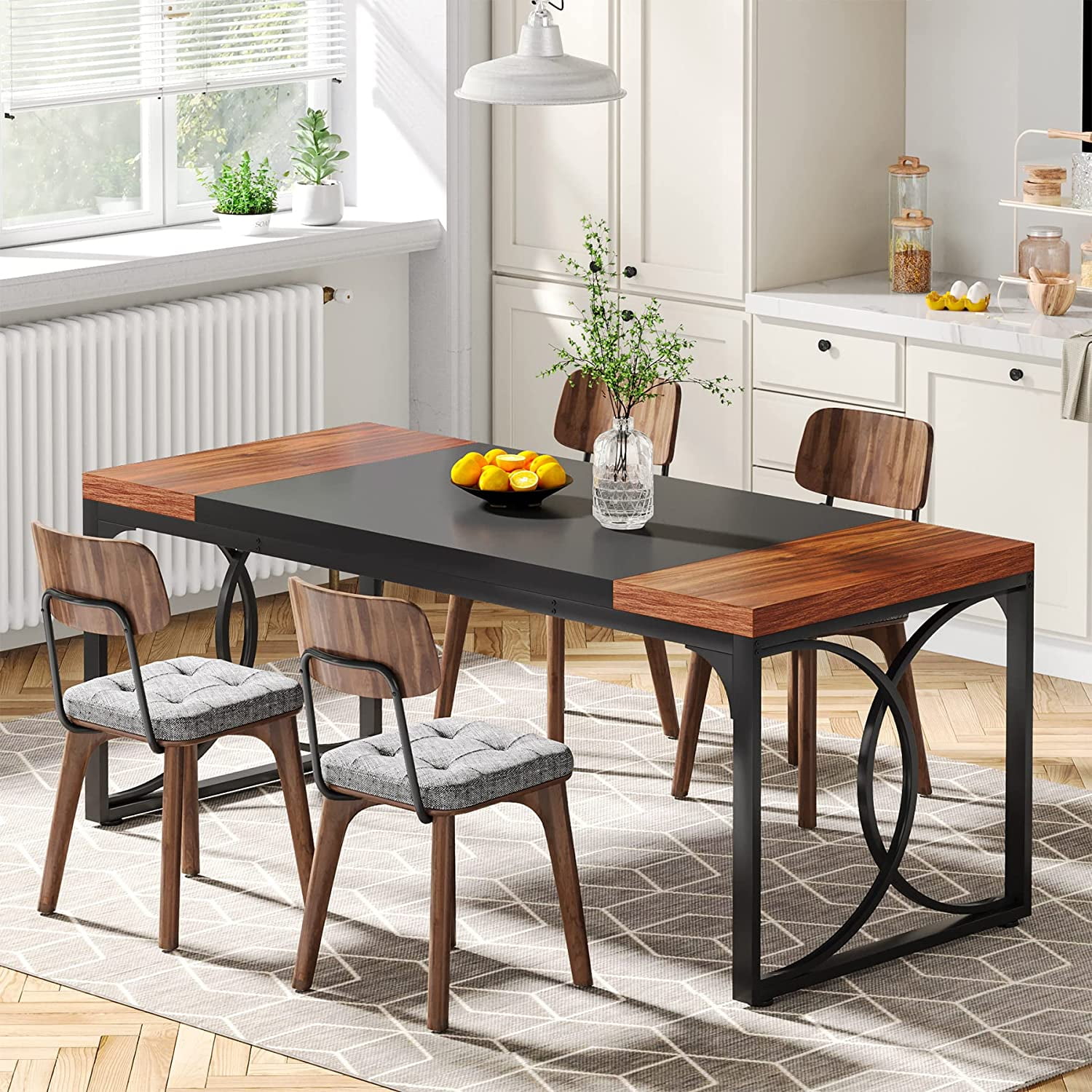 Tribesigns 63" Rectangular Dining Table, Industrial Kitchen Table with ...