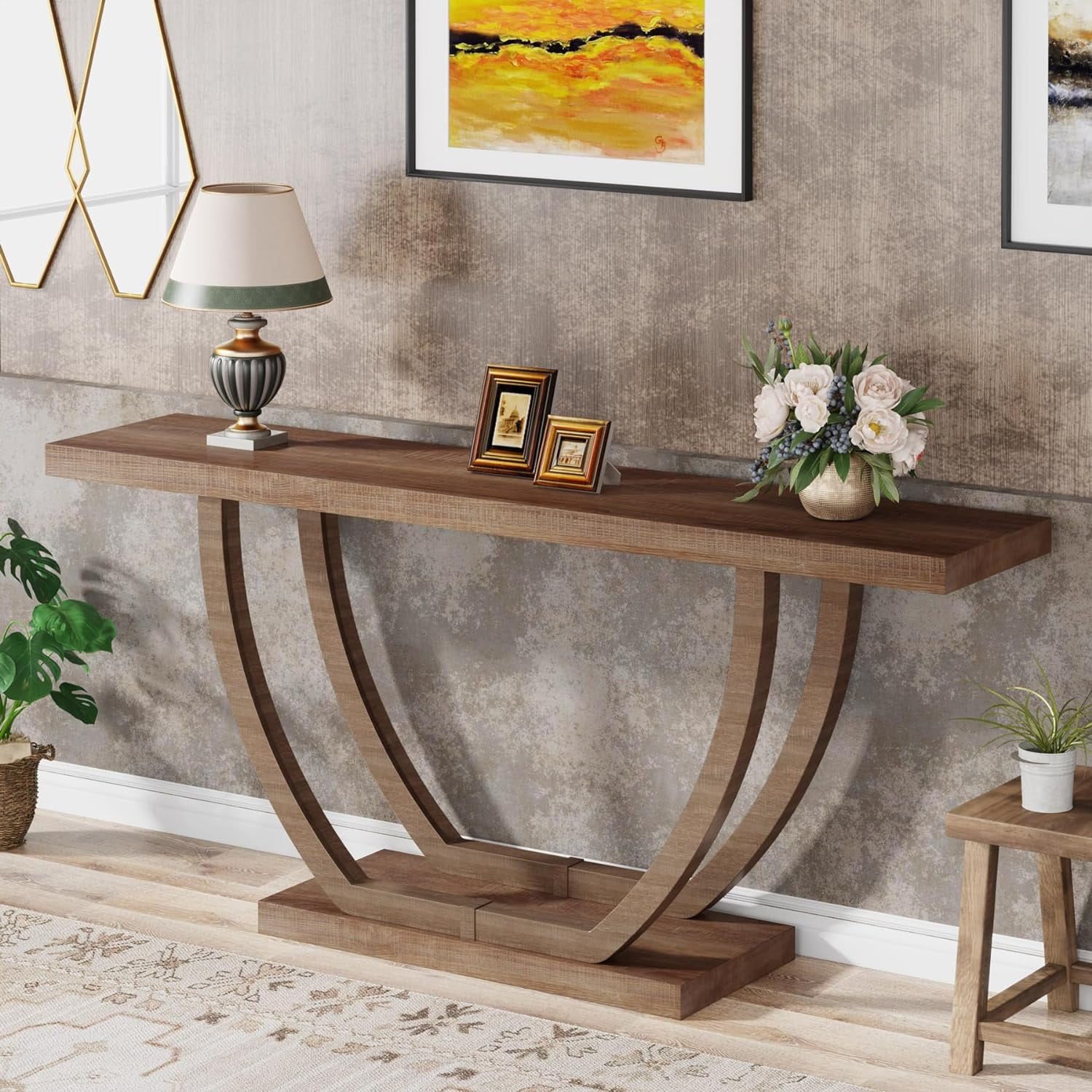 Tribesigns 63" Skinny Console Table with Geometric Base, Farmhouse Sofa ...