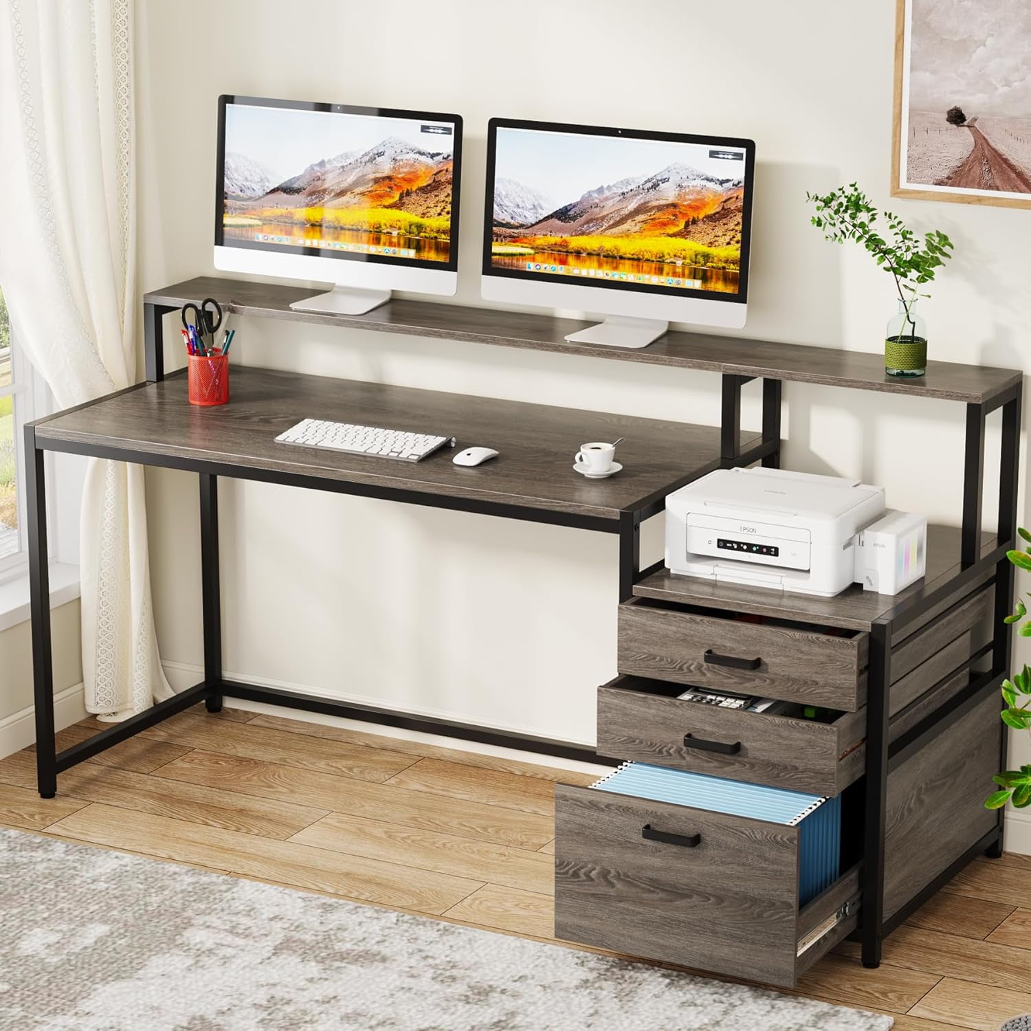 Tribesigns 63 Inch Computer Desk with File Drawer Cabinet, Ergonomic ...