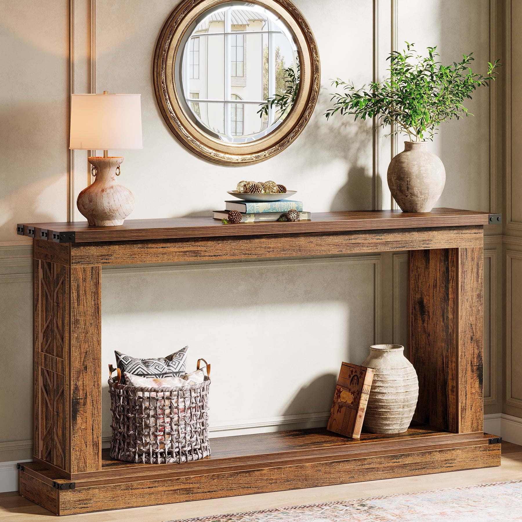 Tribesigns 63-inch Console Table for Entryway, 2-Tier Farmhouse Brown ...