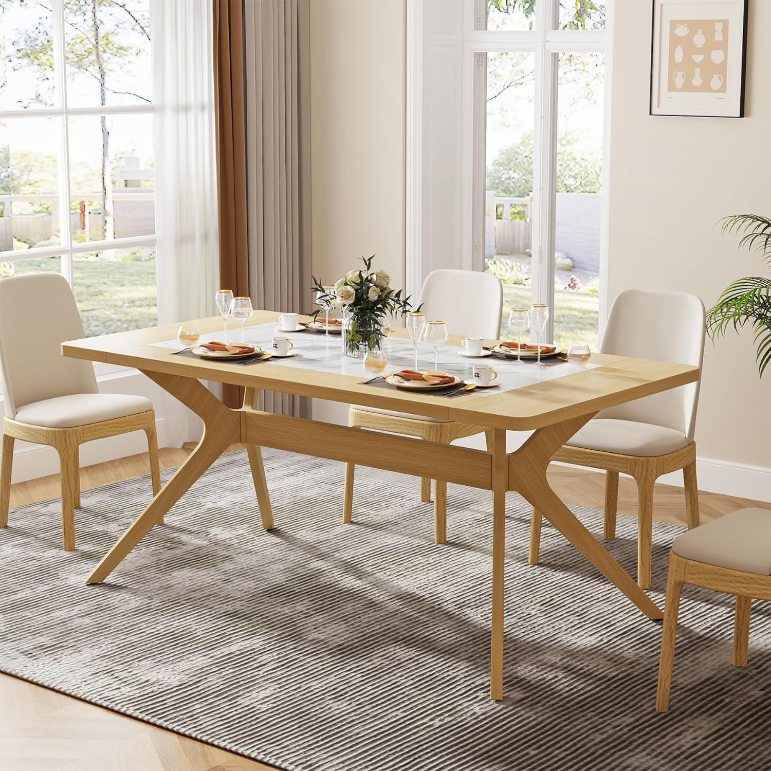 Tribesigns 63-inch Dining Table for 6, Modern Rectangular Dinner Table ...