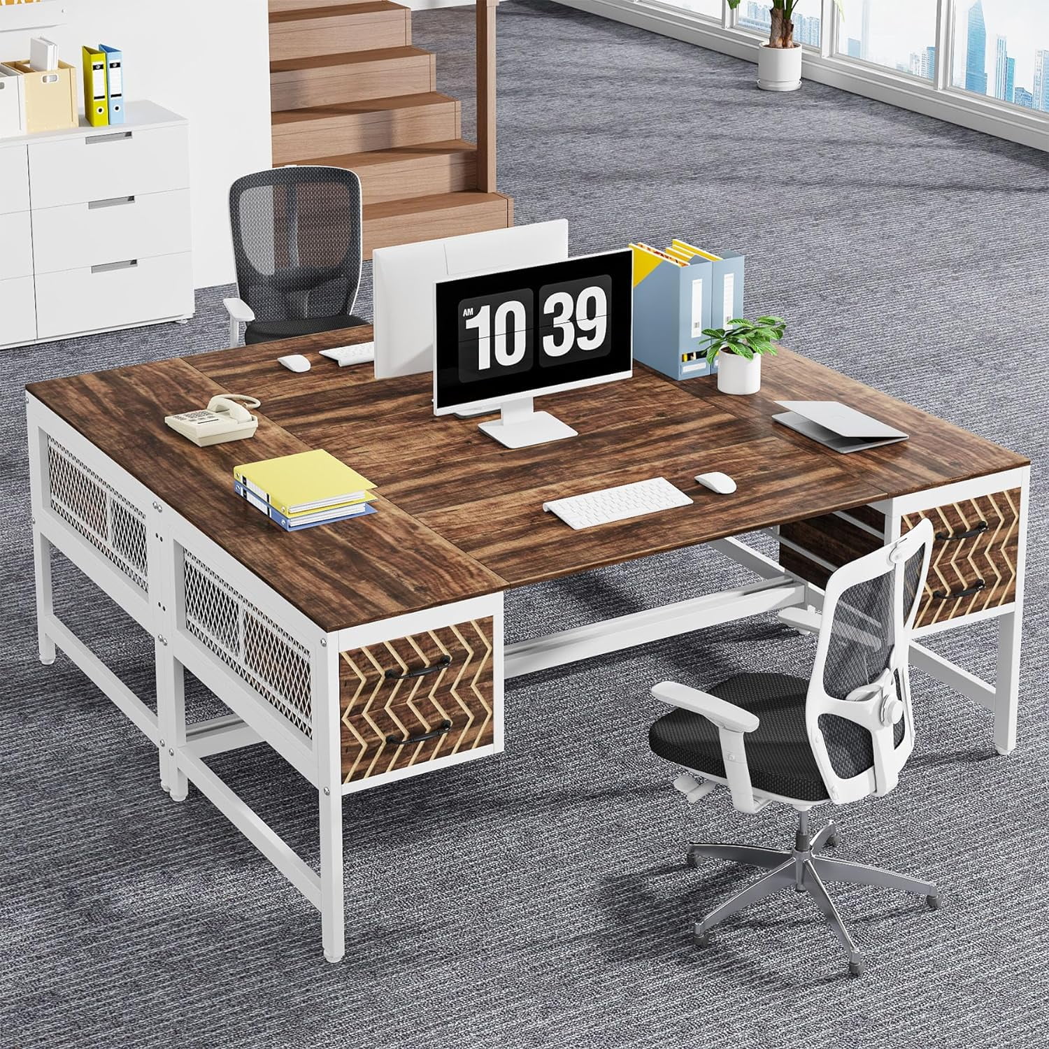 Tribesigns 63 inch Executive Desk, Farmhouse Computer Desk with 4 ...