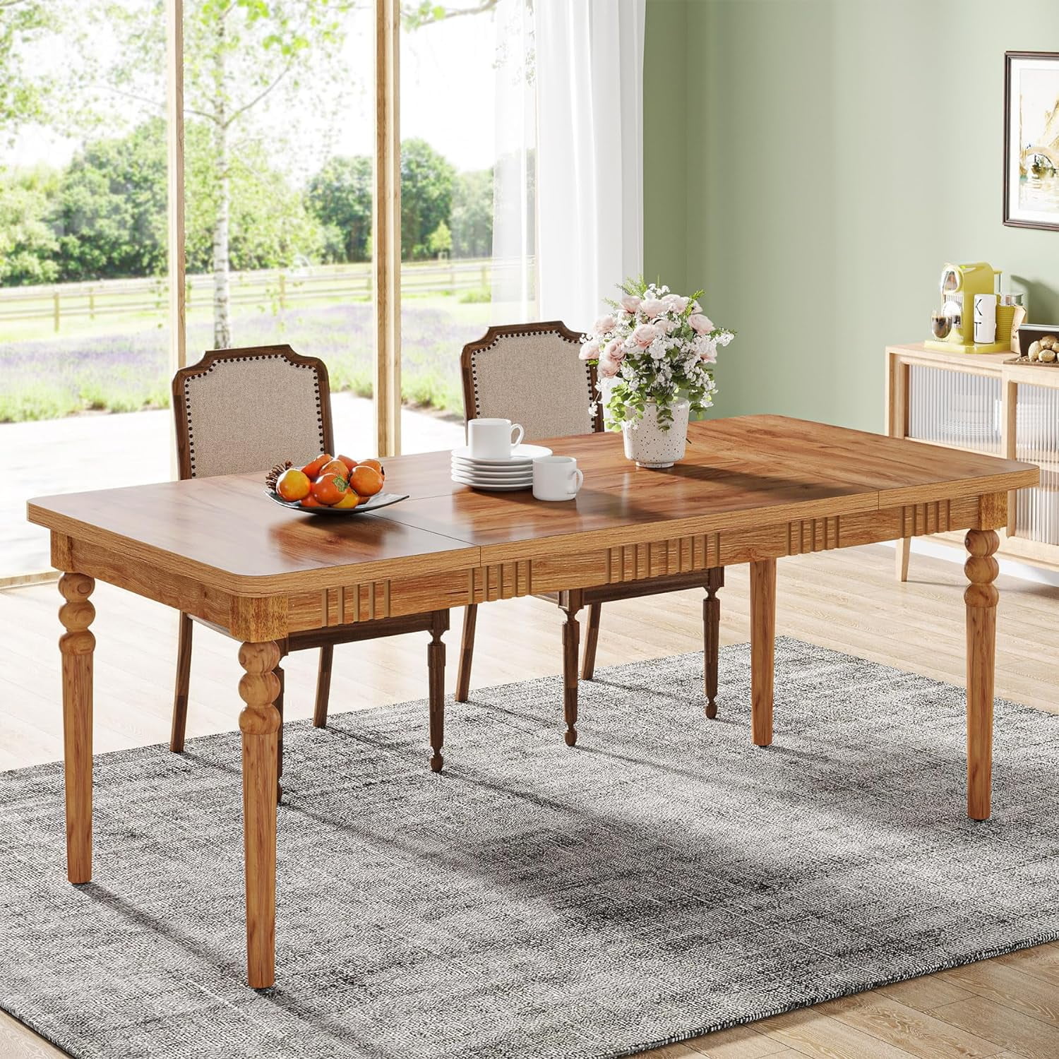 Tribesigns 63-Inch Rustic Dining Table, Oak Finish, Solid Wood Legs ...