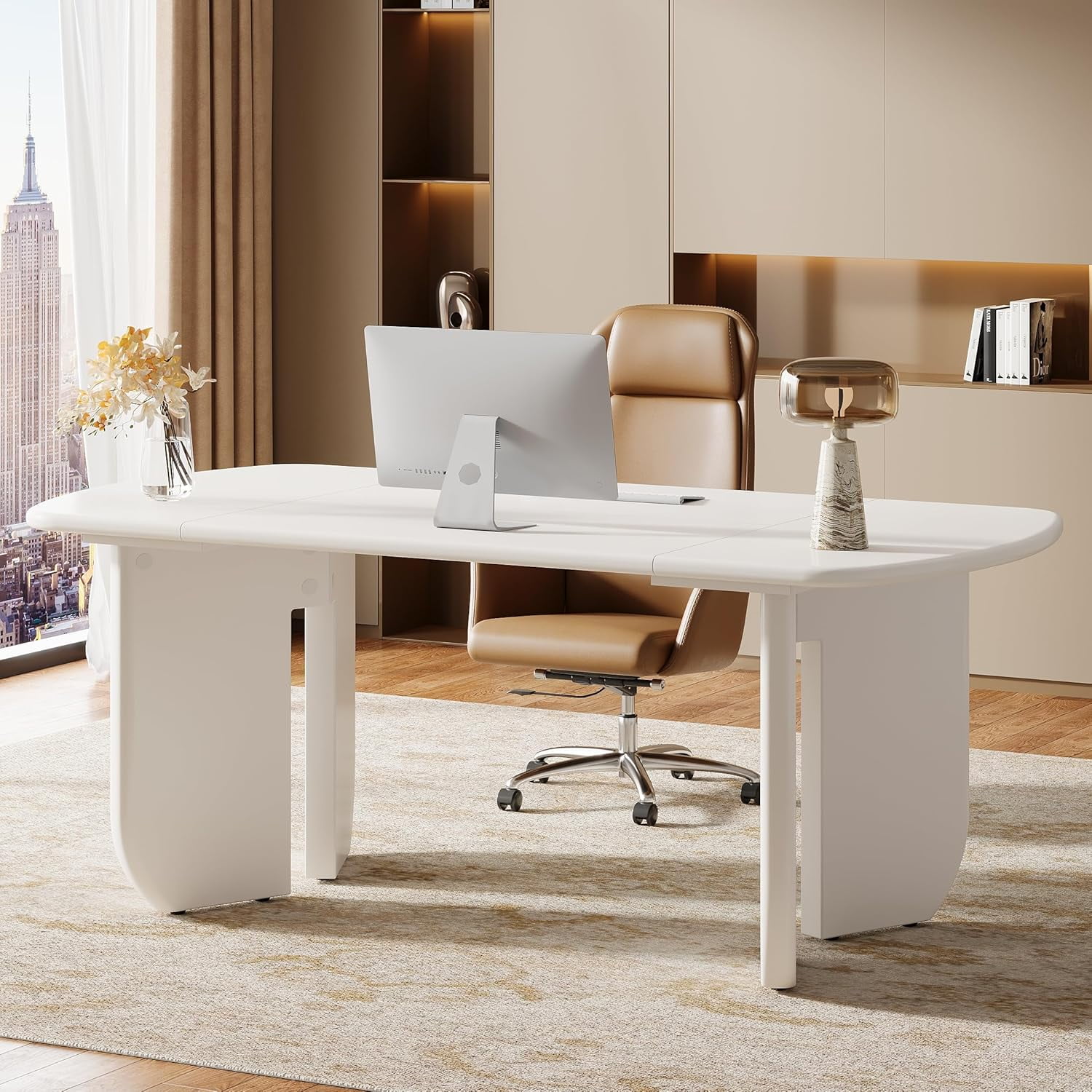 Tribesigns 63-inch Morden Executive Office Desk with Round Corner ...