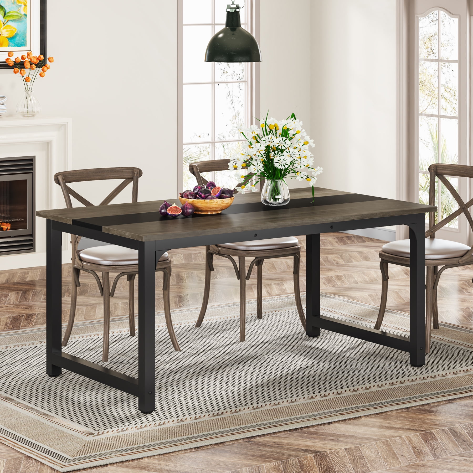 Tribesigns 63"x31.5" Dining Table, Industrial Kitchen Table for 4-6 ...