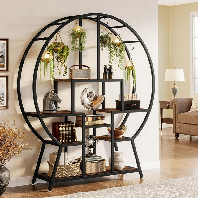 Tribesigns 65" Round Bookshelf, Industrial Large Etagere Bookcase with ...