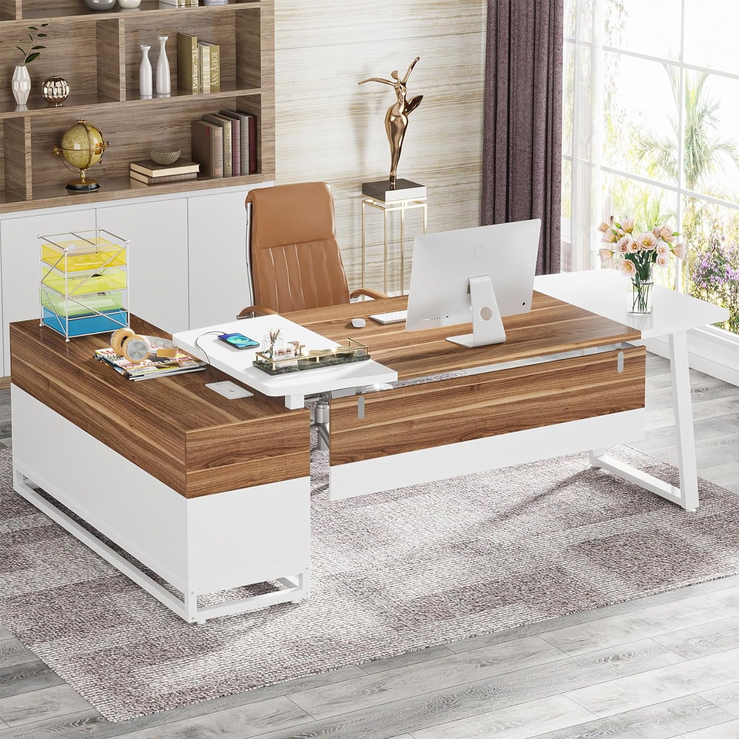 Tribesigns 67” Executive Desk and 55” Lateral File Cabinet, Large L ...