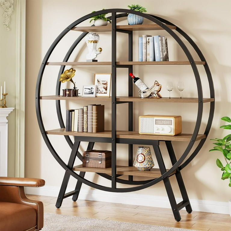 Tribesigns 67 Inches 5 Tiers Round Bookshelves for Living Room Industrial Bookshelf Etagere Bookcase Walmart